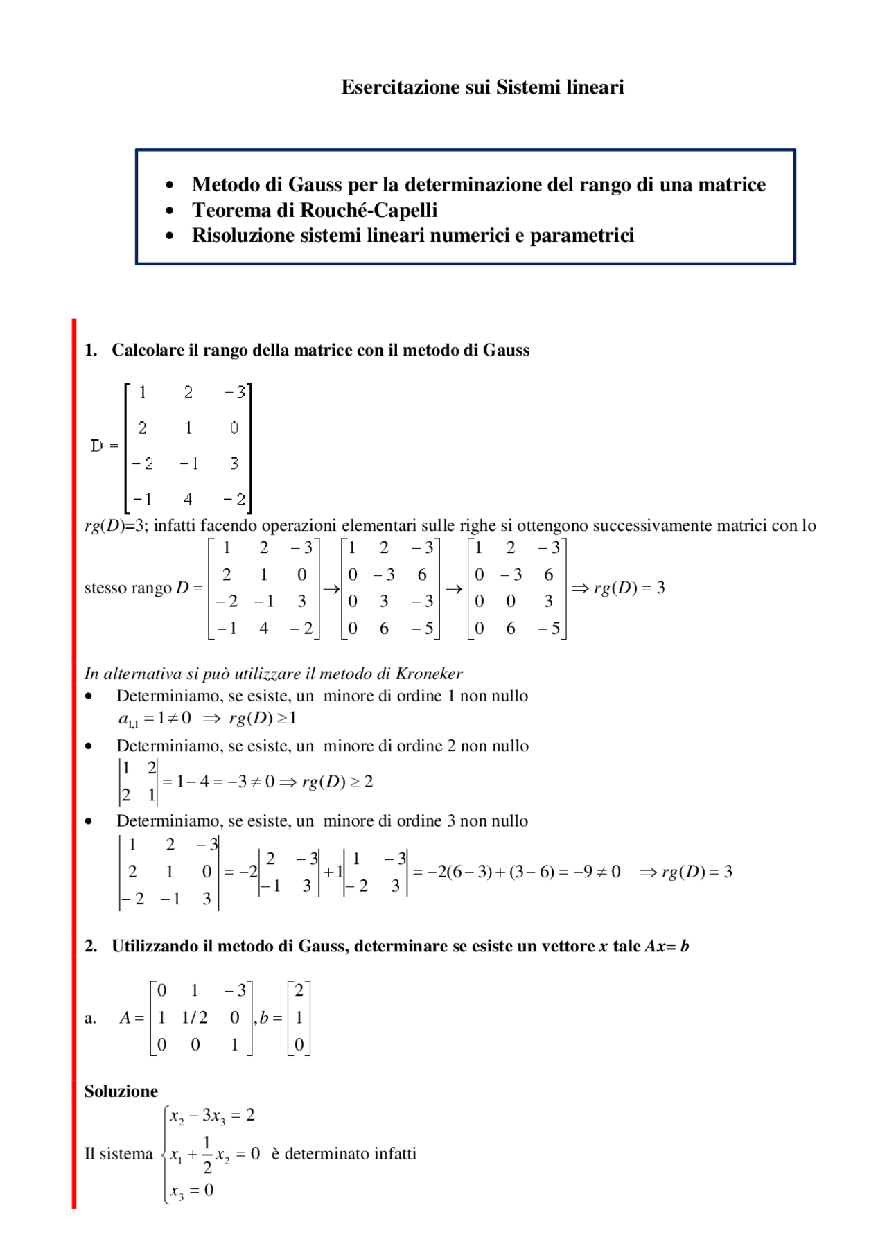 Elementi Di Matematica Sistemi Lineari Docsity
