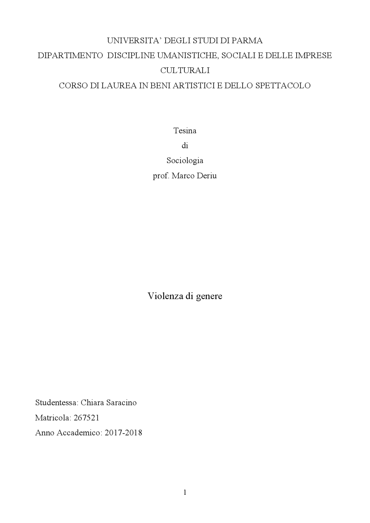 Tesina Per Esame Sociologia Unipr Docsity