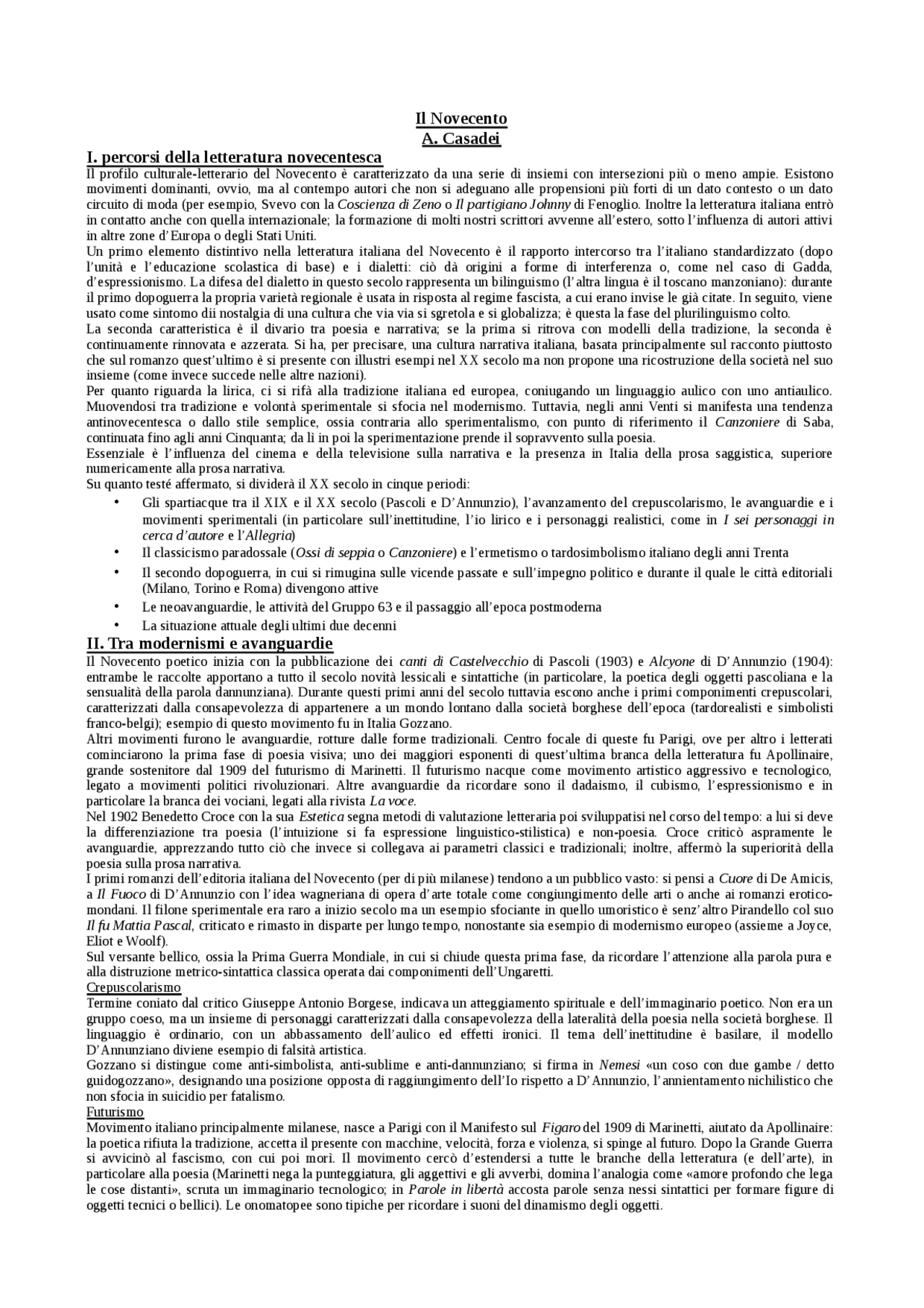 Il Novecento Casadei Docsity
