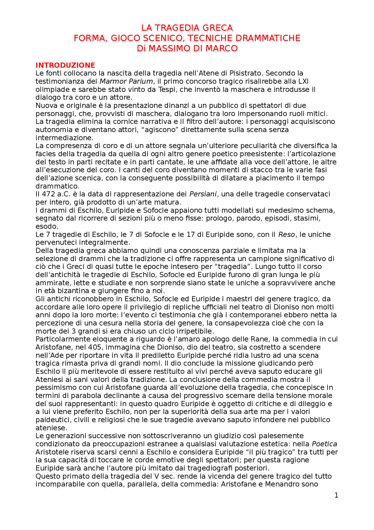 La tragedia greca - Massimo Di Marco - Docsity