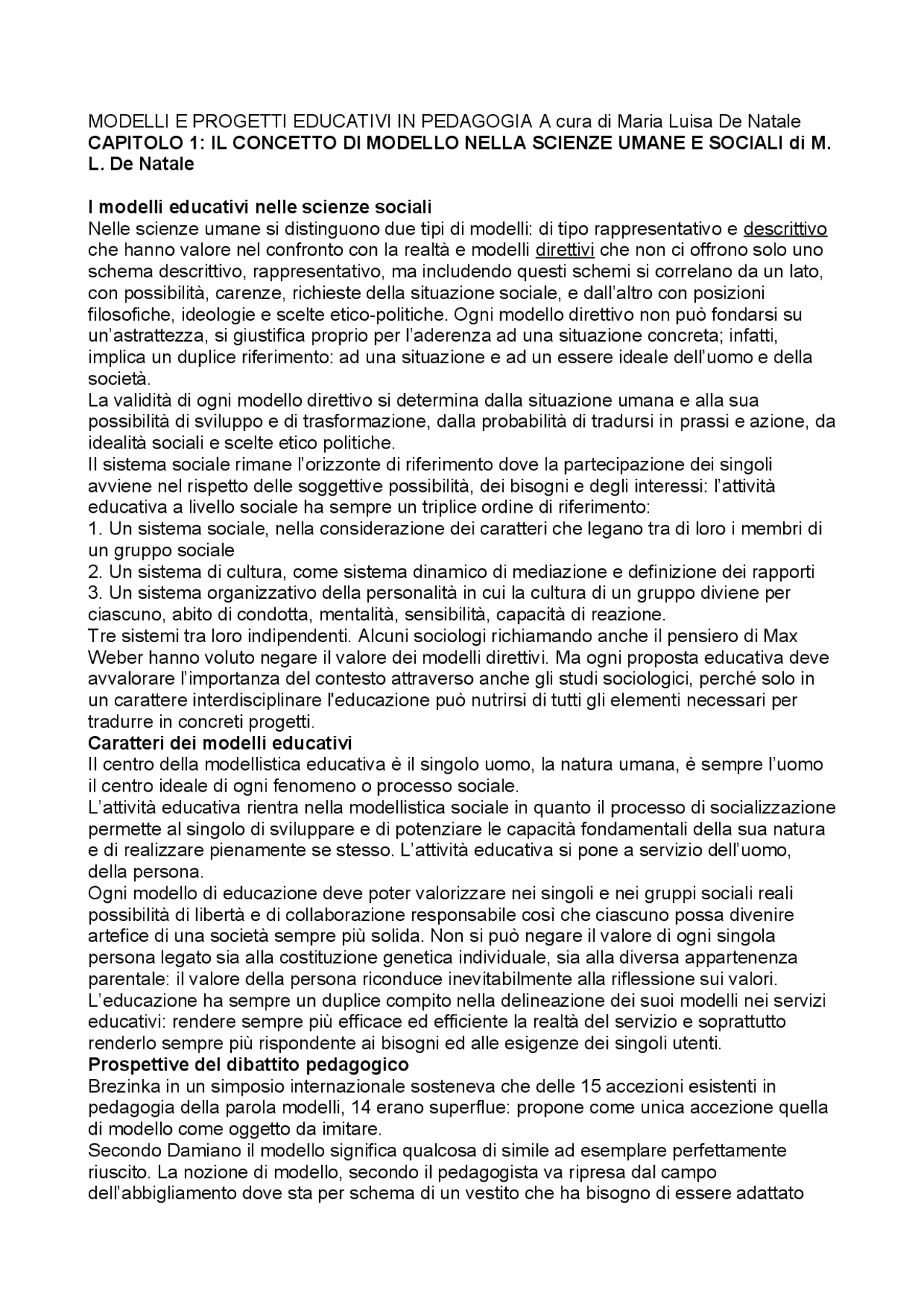 Modelli E Progetti Educativi In Pedagogia Docsity