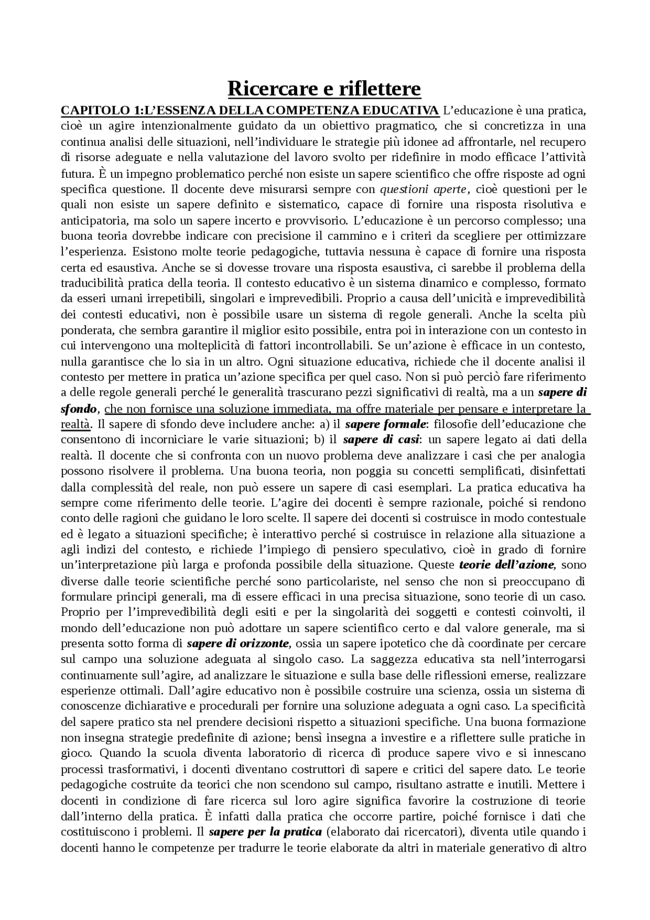 Ricercare e Riflettere: la formazione del docente professionista - Docsity