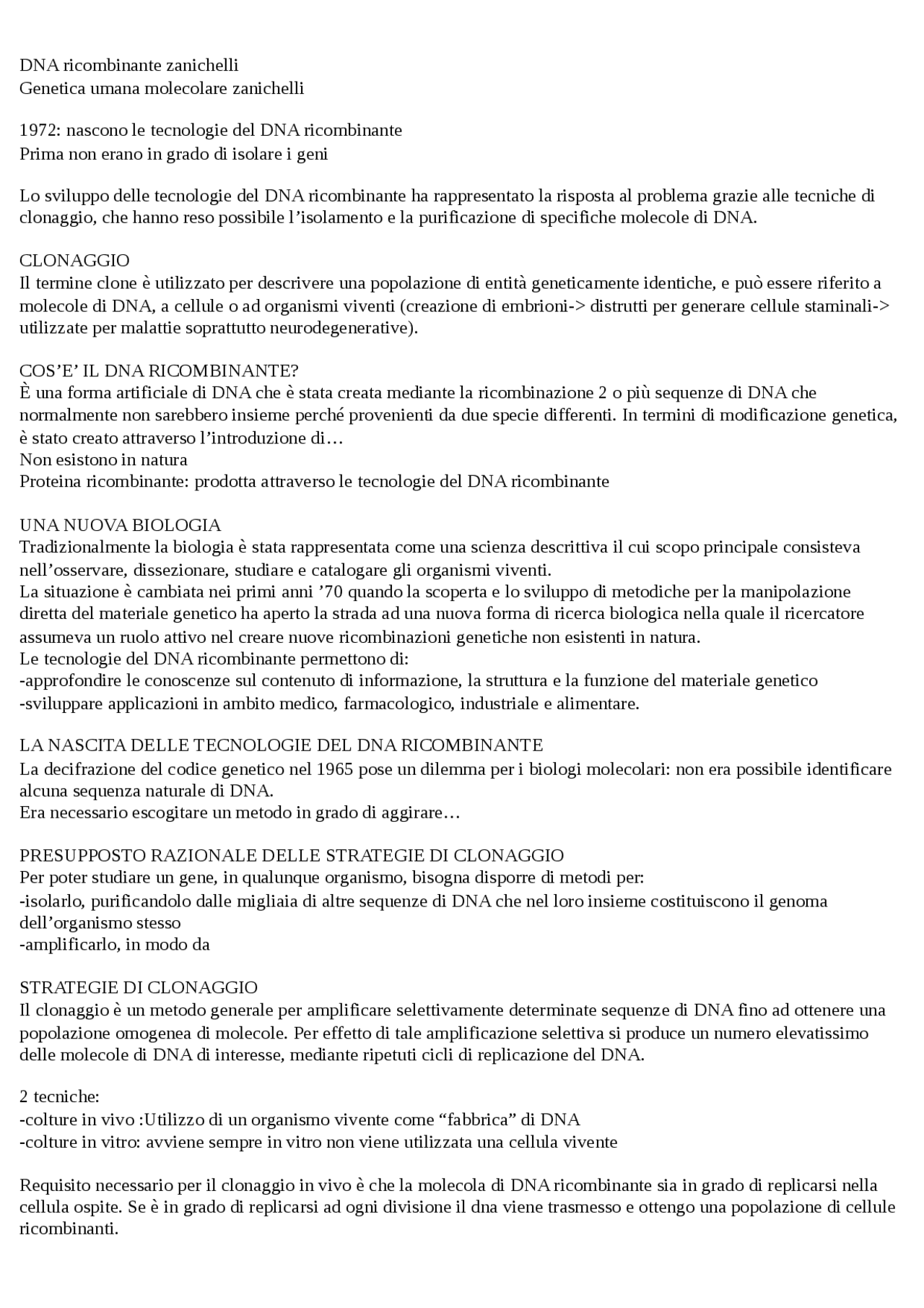 Dna Ricombinante Appunti Docsity