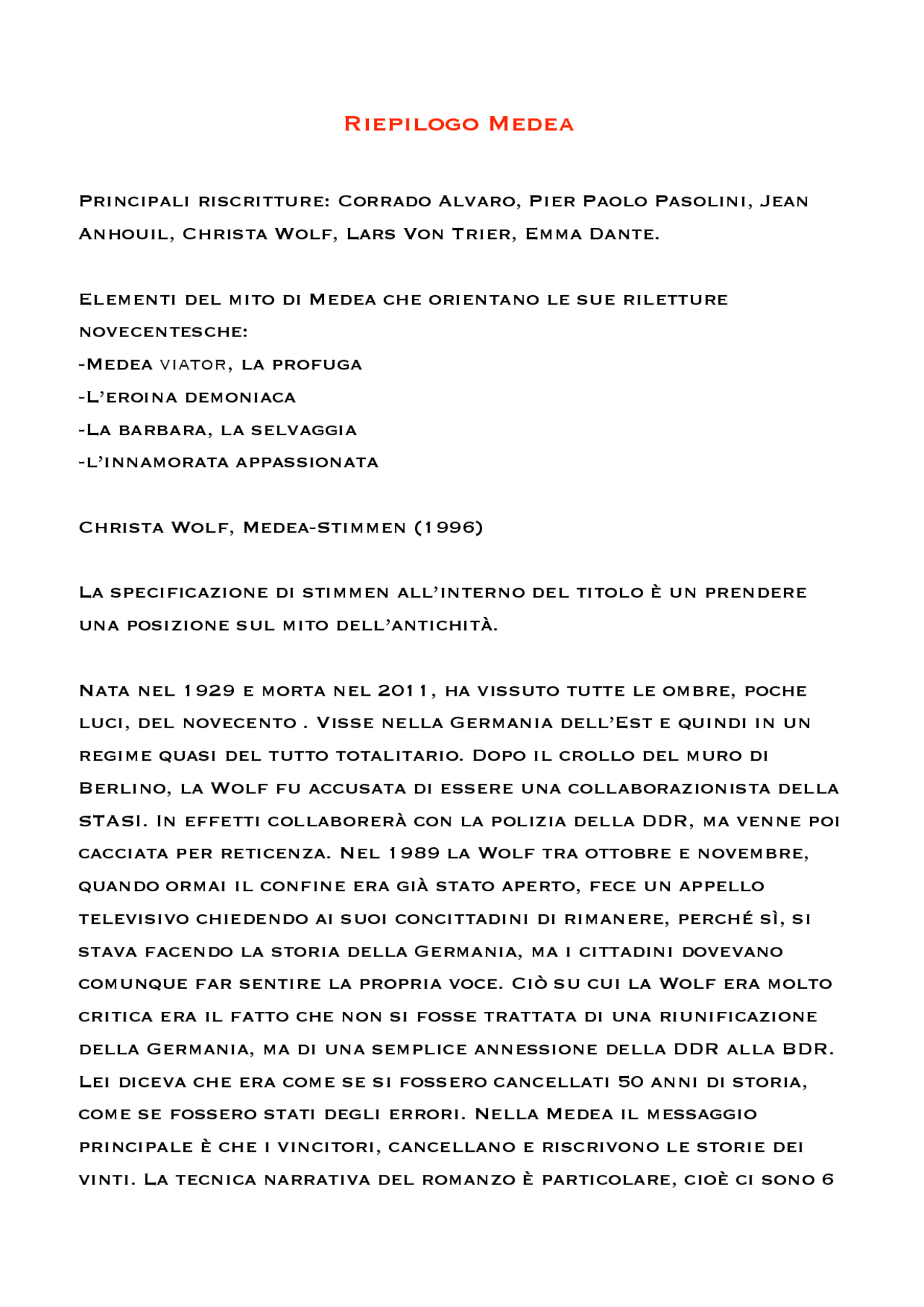 Medea Letteratura Comparata Docsity