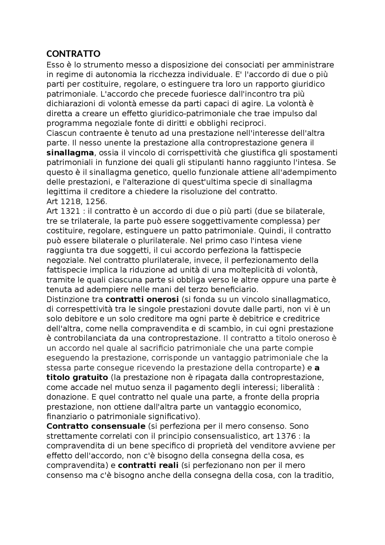 DIRITTO PRIVATO, il Contratto | Appunti di Diritto Privato | Docsity