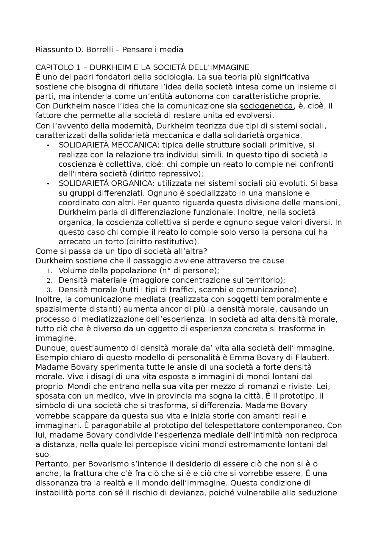 Riassunto Completo Pensare I Media Di Davide Borelli Docsity