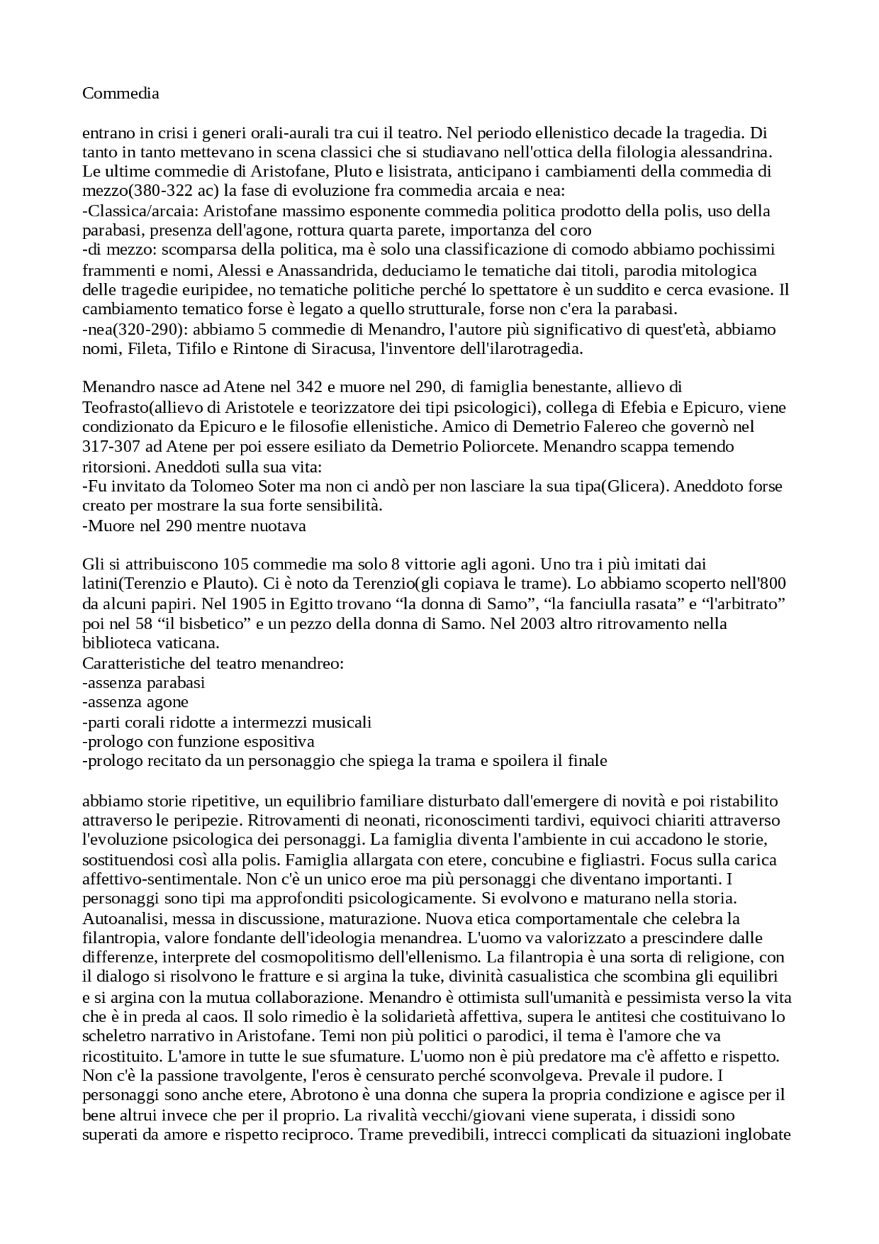 Appunti Su Menandro Vita E Opere Docsity