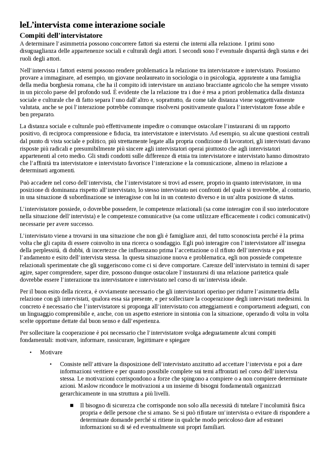 Lintervista Nella Ricerca Sociale Giovanni Losito Docsity