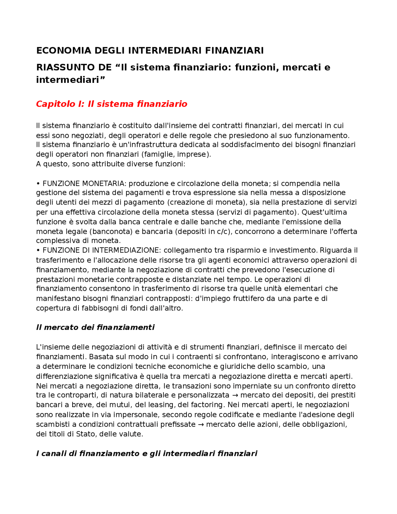 Intermediari finanziari | Dispense di Economia degli Intermediari Finanziari | Docsity