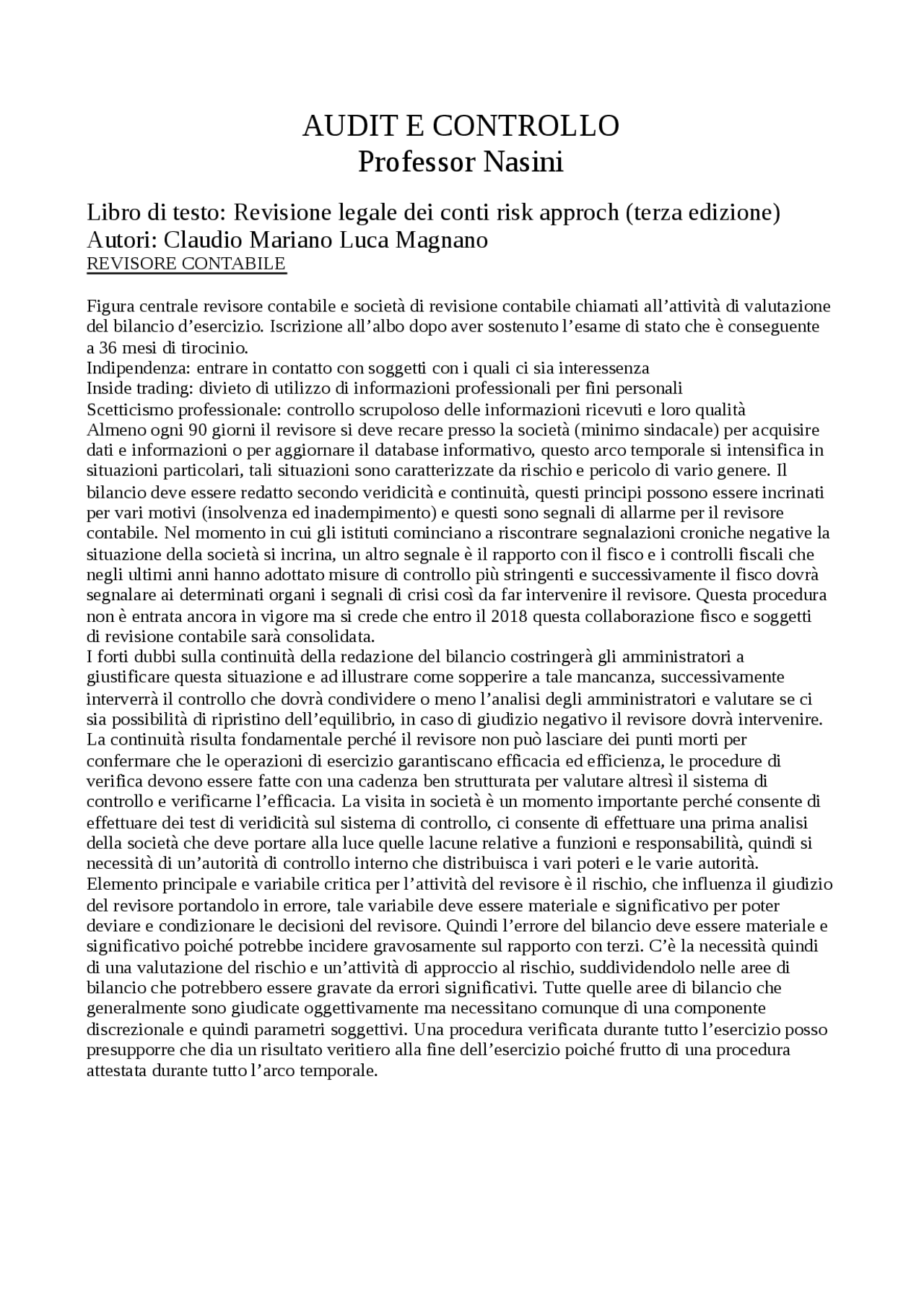 Audit E Controllo Interno Docsity