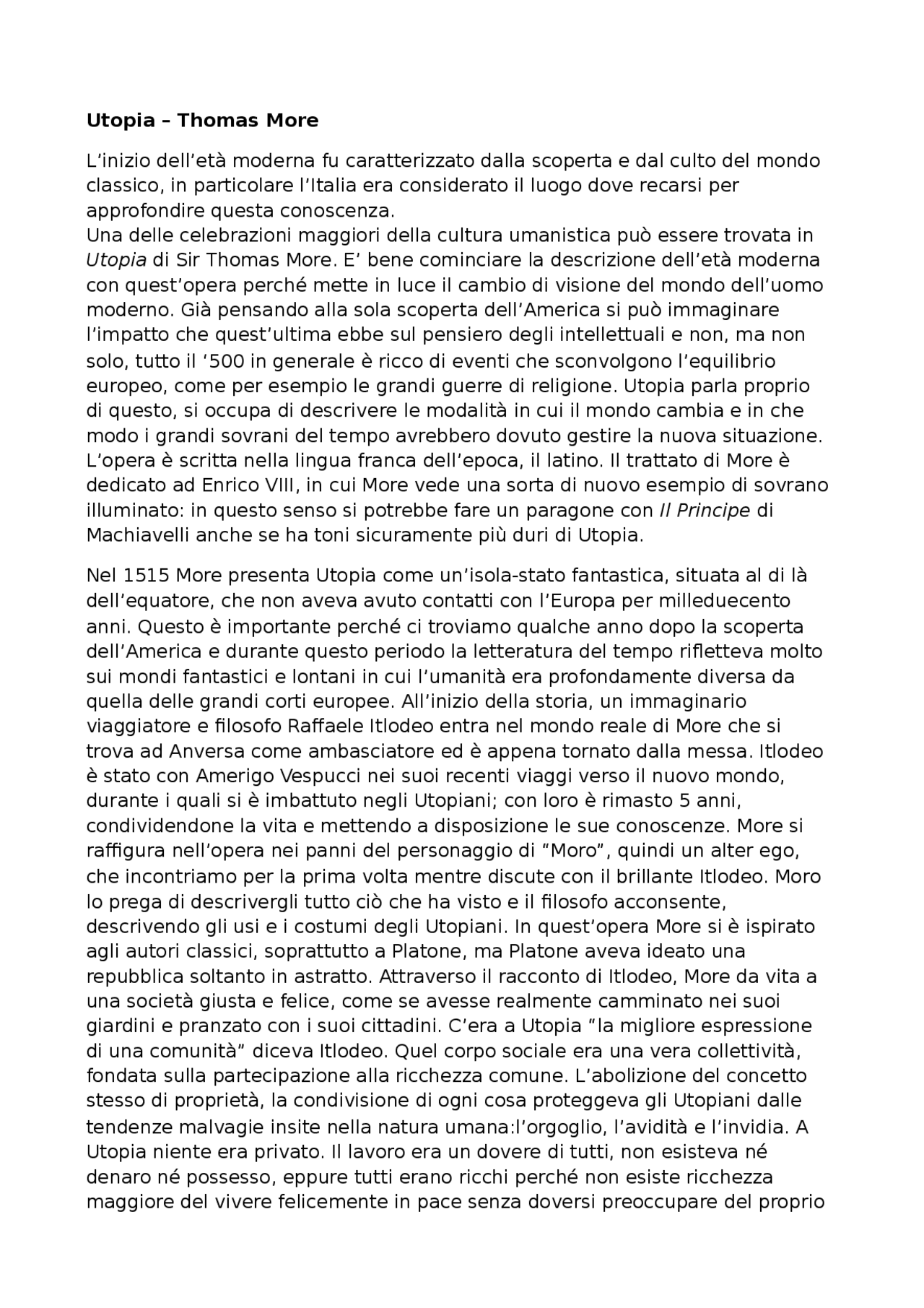 Utopia Thomas More Docsity