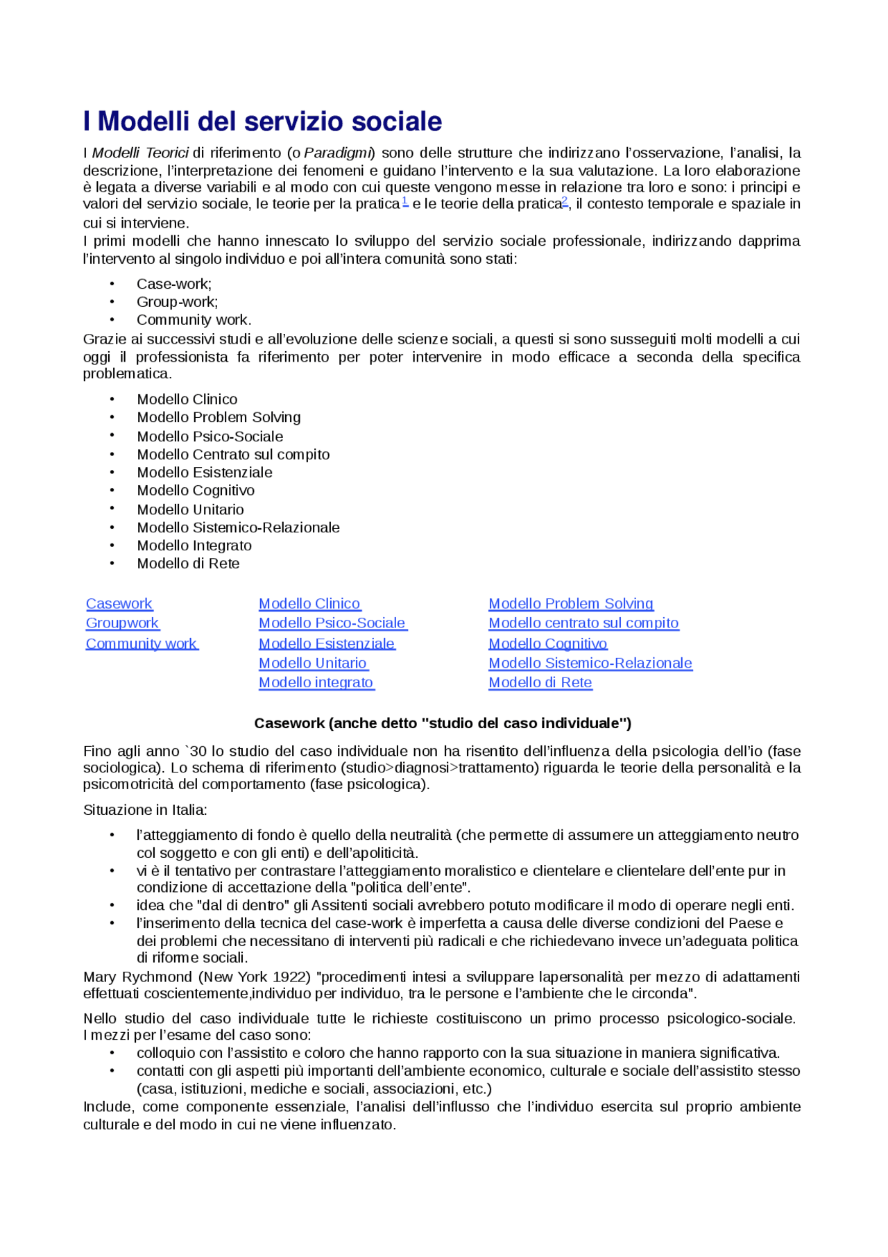 Modelli Di Servizio Sociale Docsity