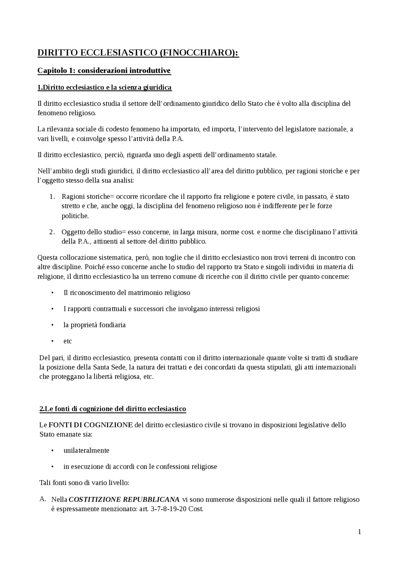 Schemi Di Diritto Ecclesiastico Del Manuale Finocchiaro Docsity