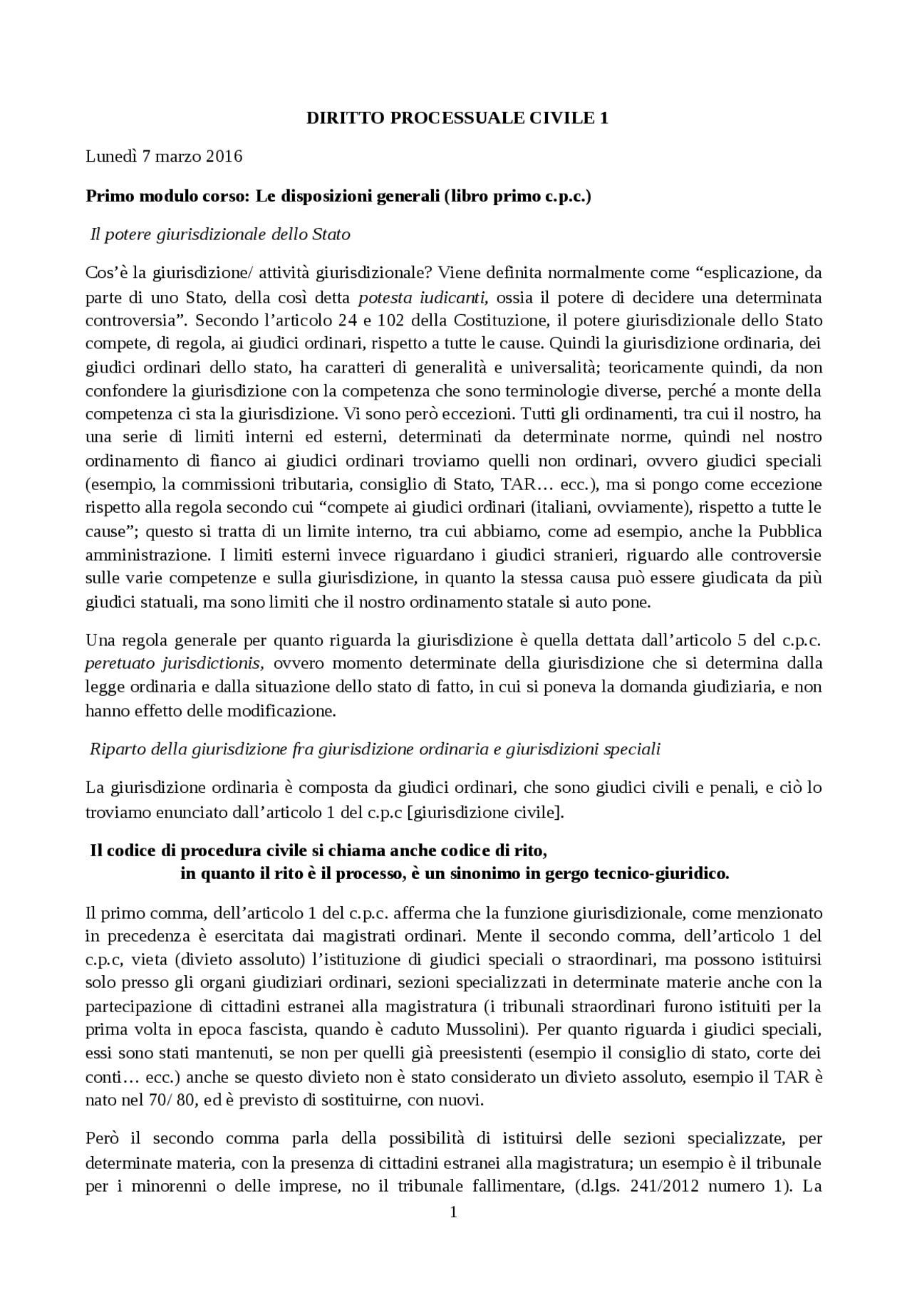 Appunti Diritto Processuale Civile 1 Docsity