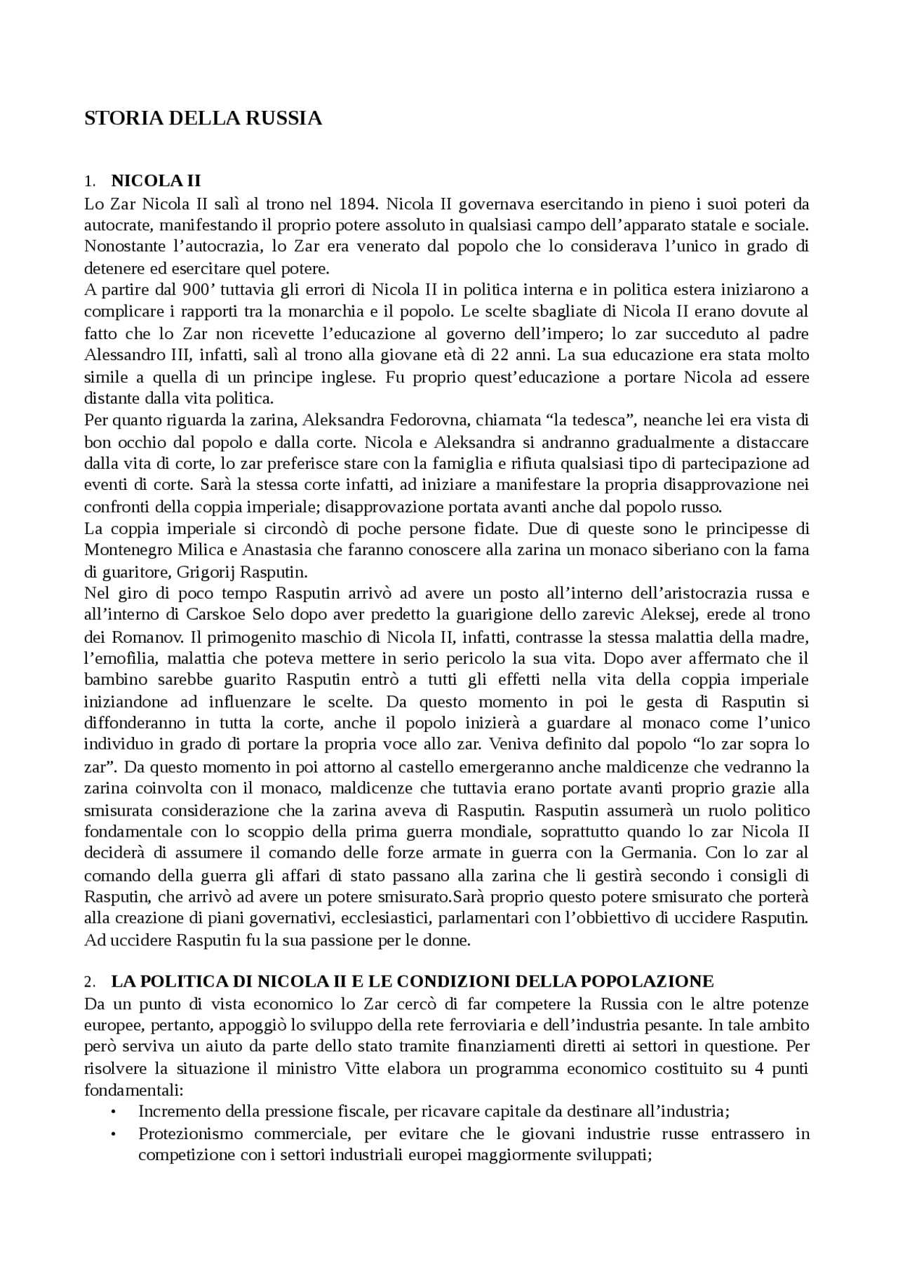 Storia Della Russia | Résumés de Histoire moderne | Docsity
