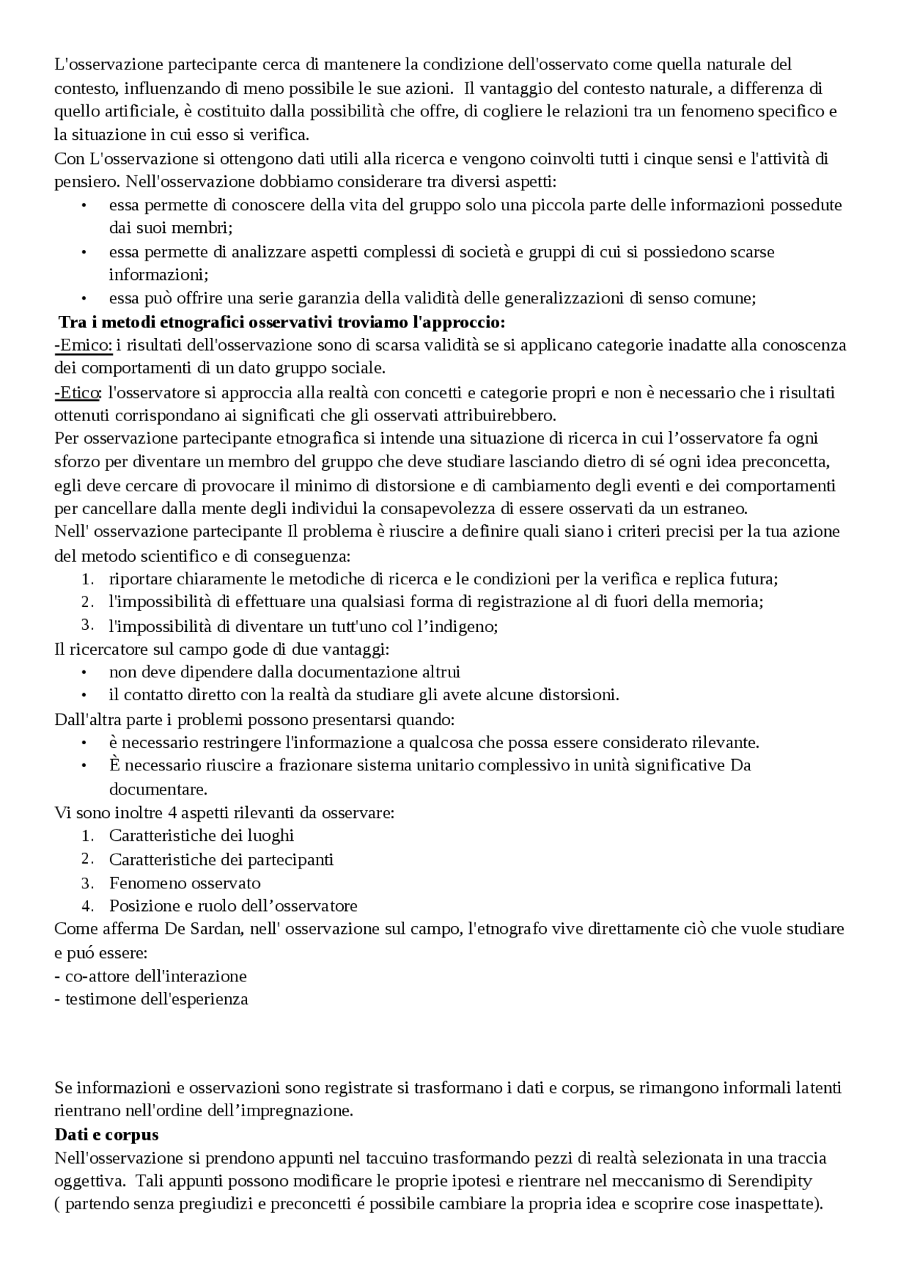 Osservazione Partecipante Piasere Univr Docsity