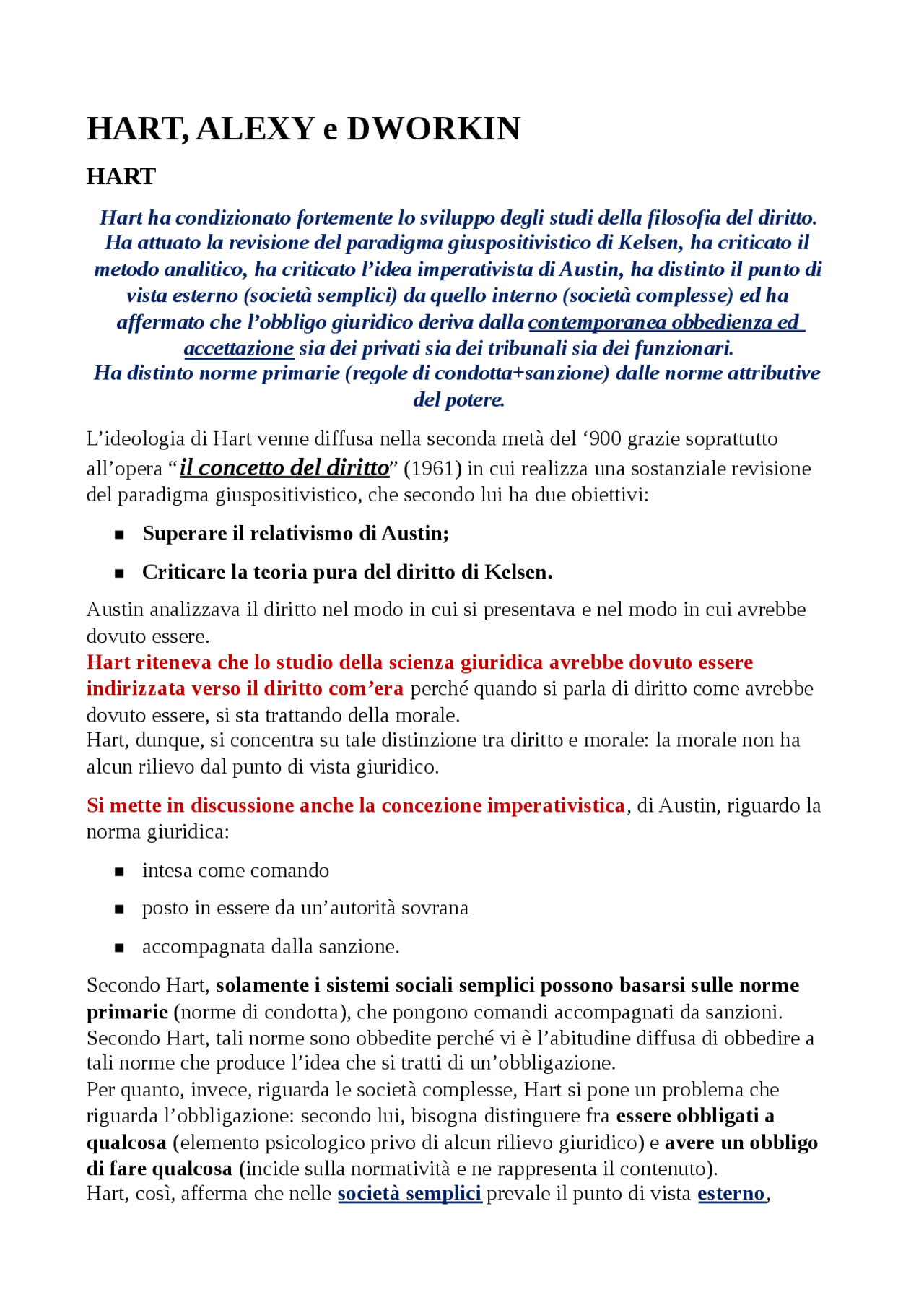 HART, ALEXY e DWORKIN - Docsity