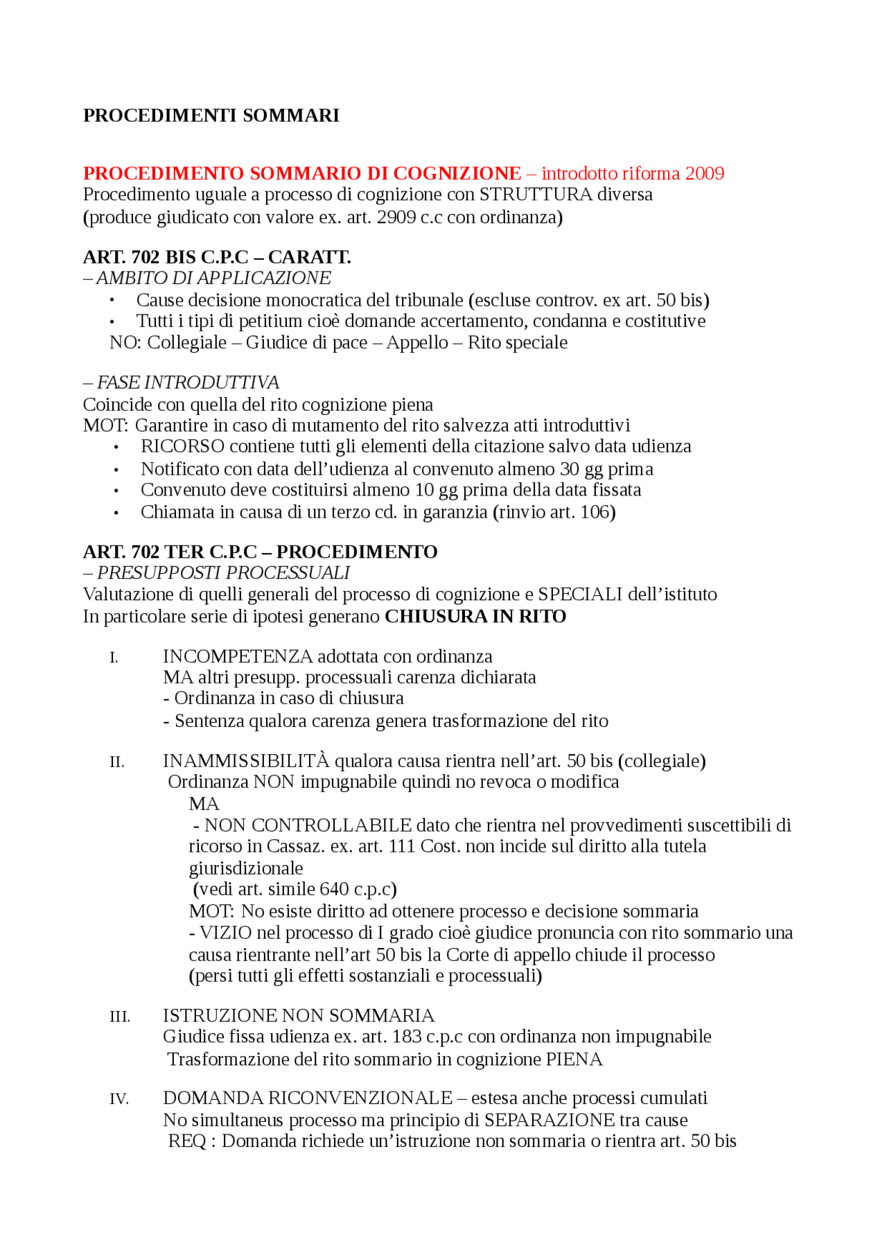 Schema Riassuntivo Procedimenti Sommari Luiso Docsity