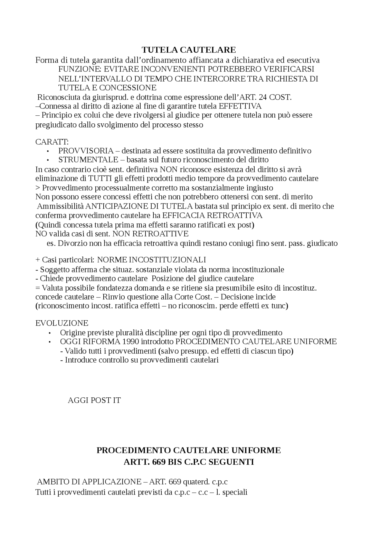Schema Riassuntivo Tutela Cautelare E Provvedimenti Luiso Docsity