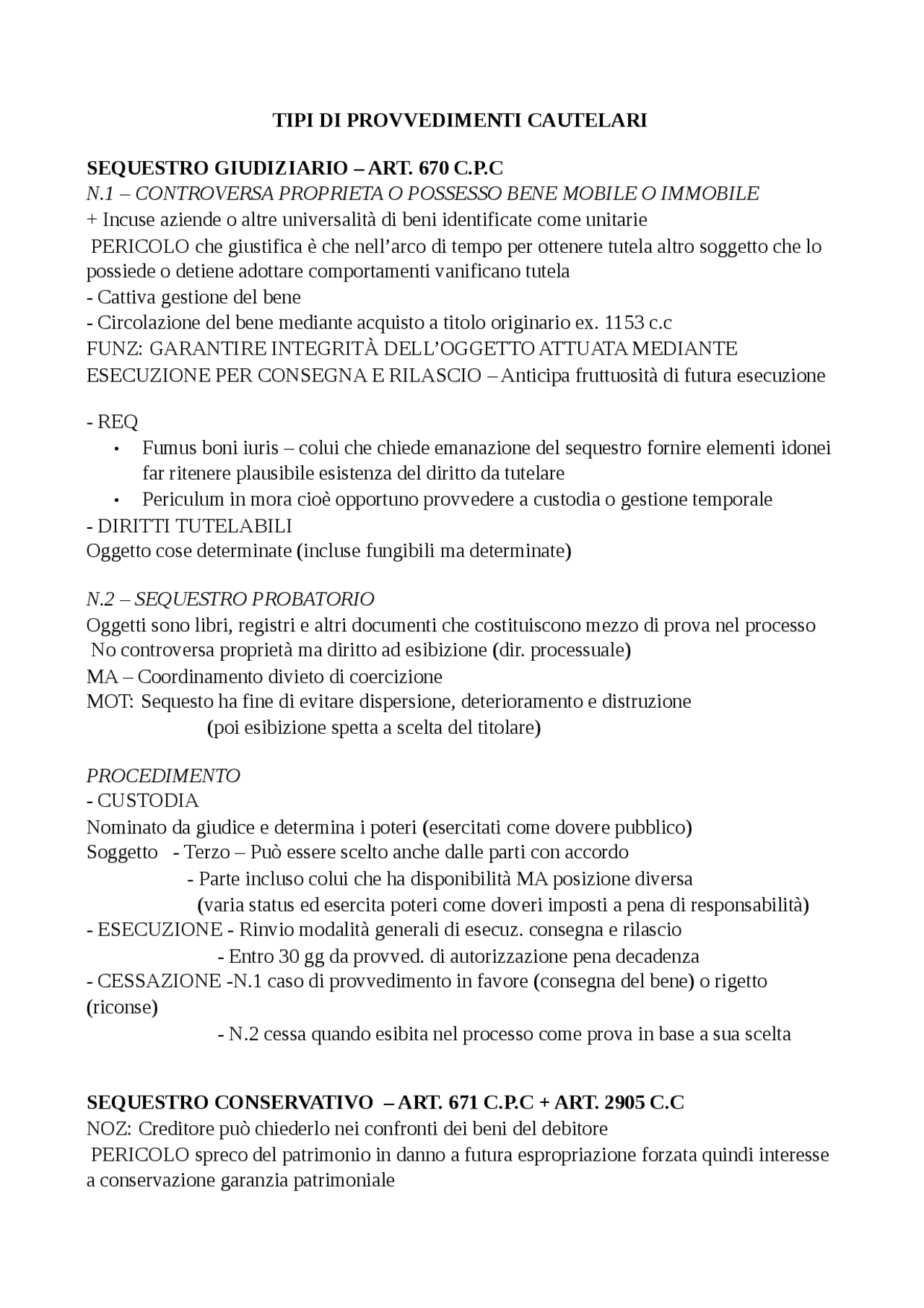 Schemi Riassuntivi Tutela Cautelare E Provvedimenti Luiso Docsity