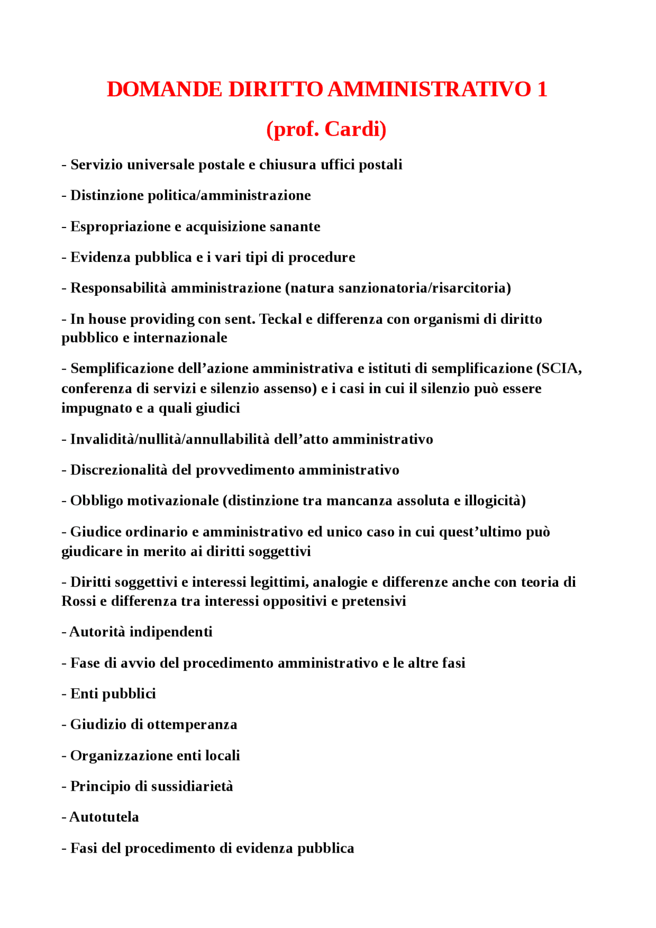 Domande Diritto Amministrativo 1 Docsity