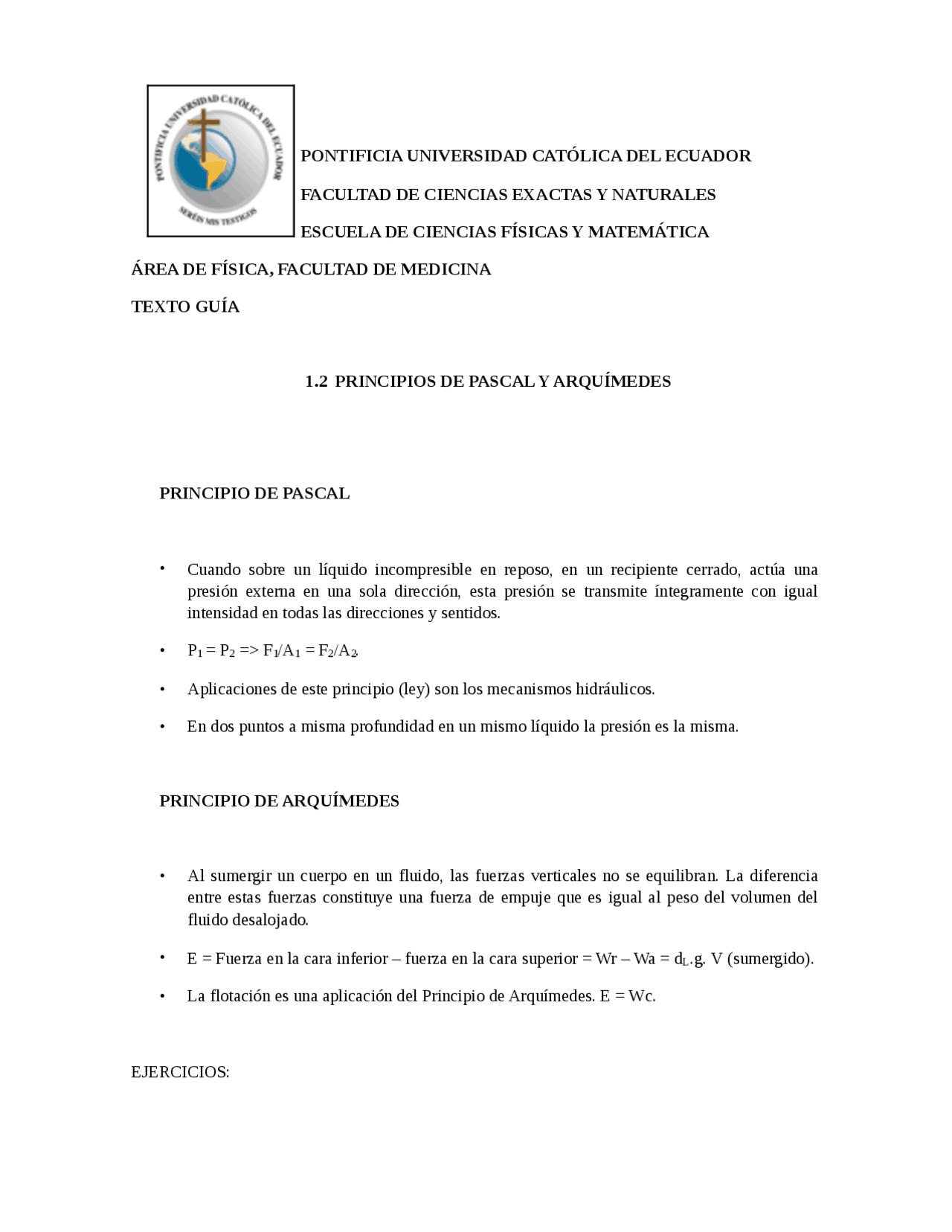 Principios De Pascal Ejercicios De Física Docsity
