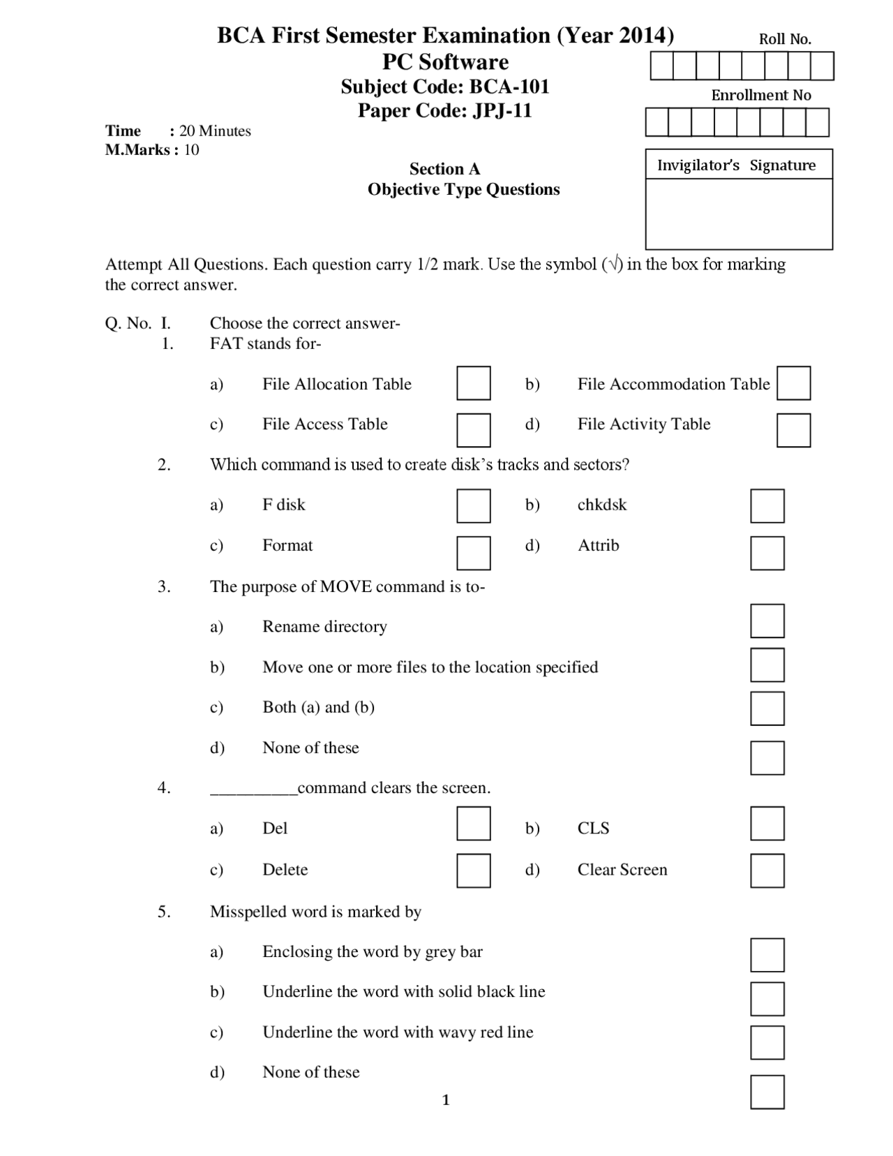 BCA previous year papers 2014 - Docsity