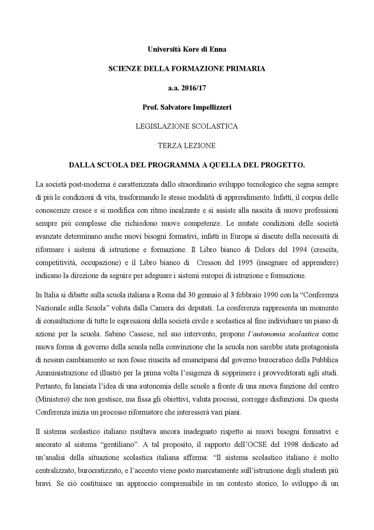 Legislazione Scolastica Docsity