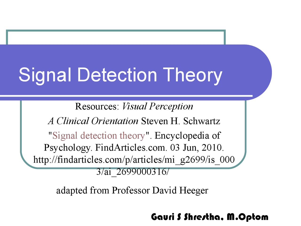 Signal Detection Theory Docsity
