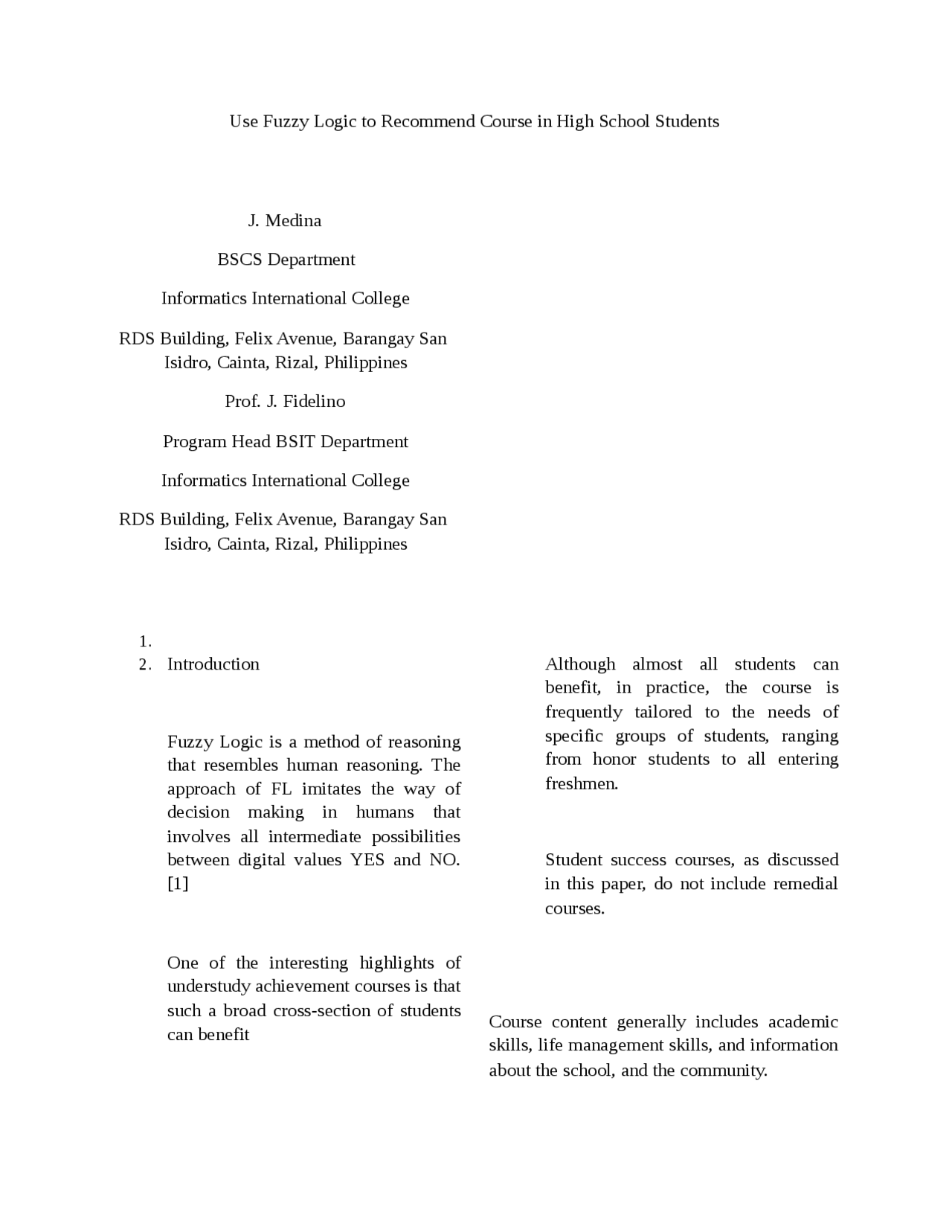 Fuzzy Logic Recommending Course Docsity