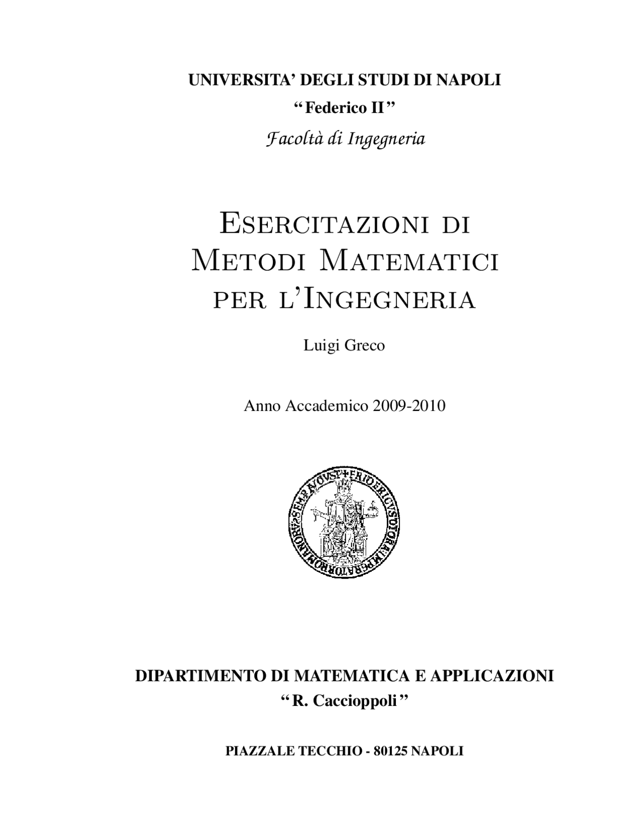 Esercizi Metodi Matematici Per Lingegneria Docsity