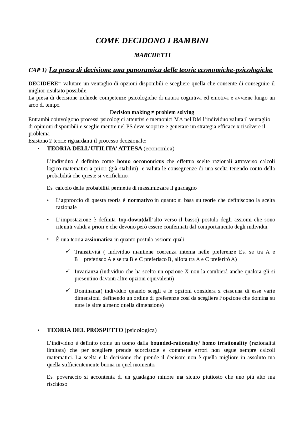 Come Decidono I Bambini Docsity