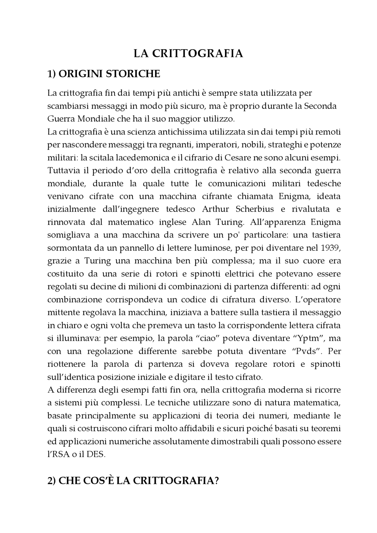 La storia e l'utilizzo della criptografia - Docsity