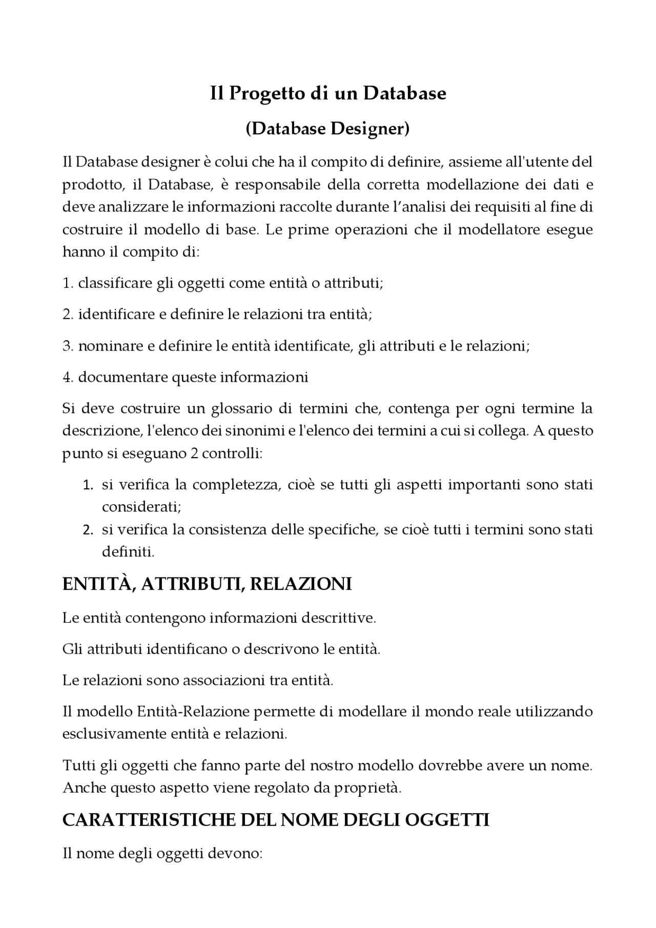 Il Progetto Di Un Database Docsity