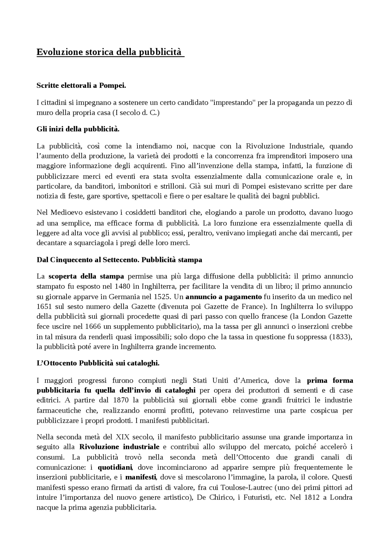 Evoluzione Della Pubblicità Docsity