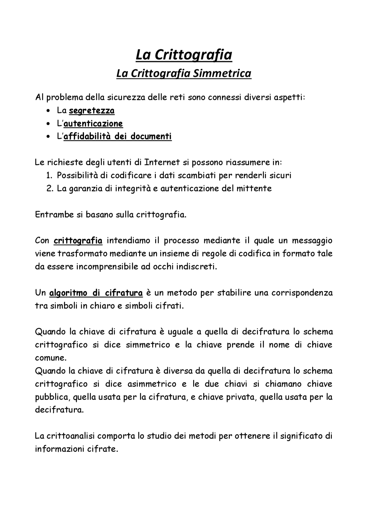 Criptografia Simmetrica e Asimmetrica - Docsity