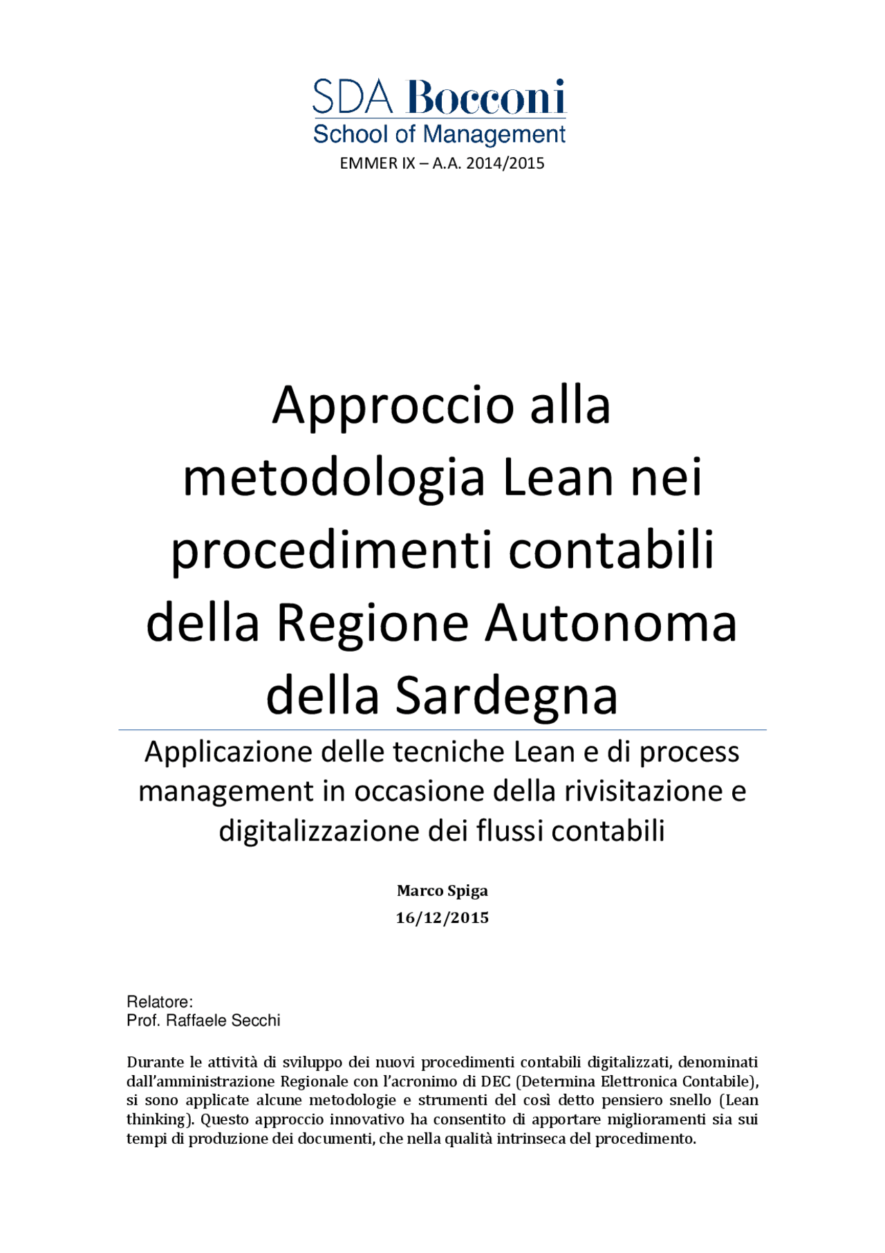 Approccio alla metodologia Lean nei procedimenti contabili della ...