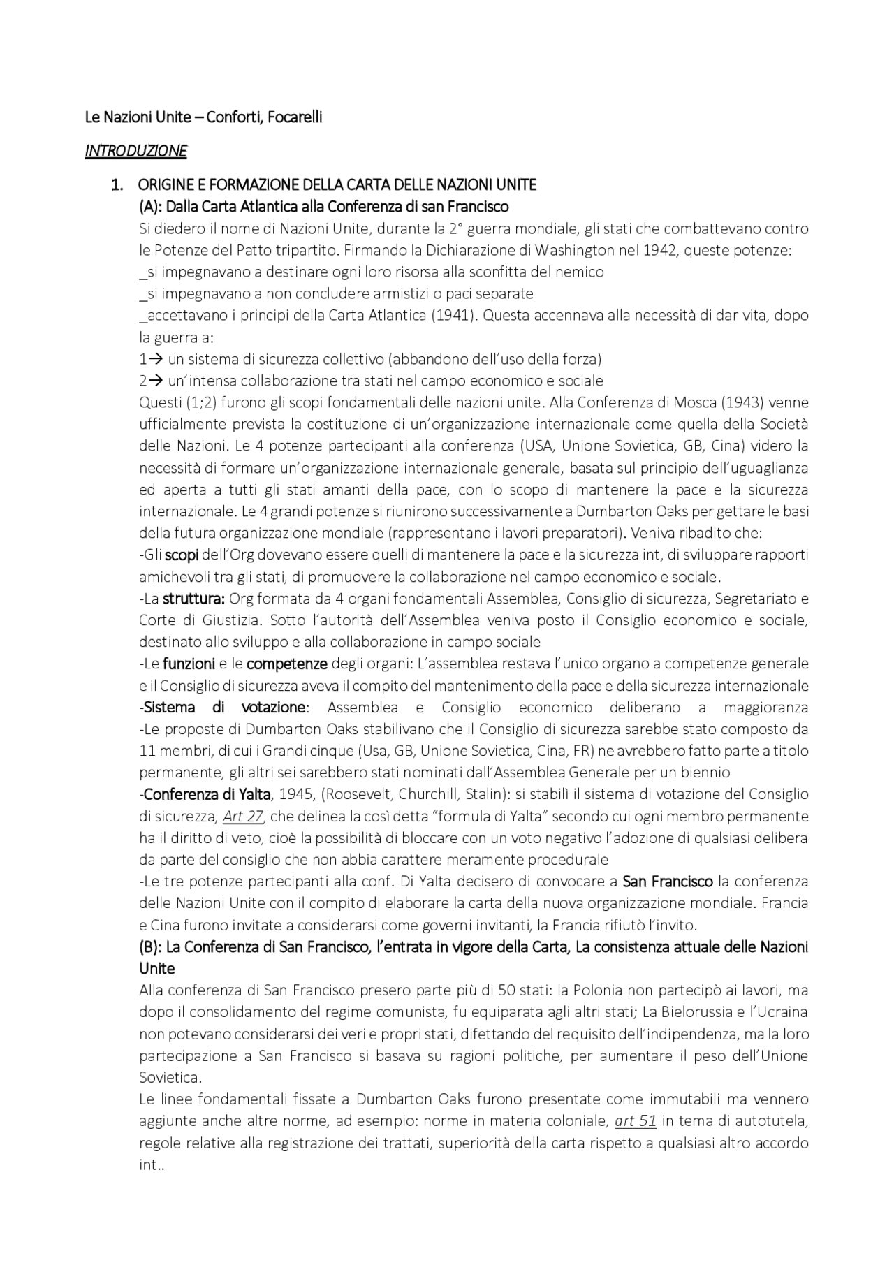Le Nazioni Unite Benedetto Conforti E Carlo Focarelli Docsity