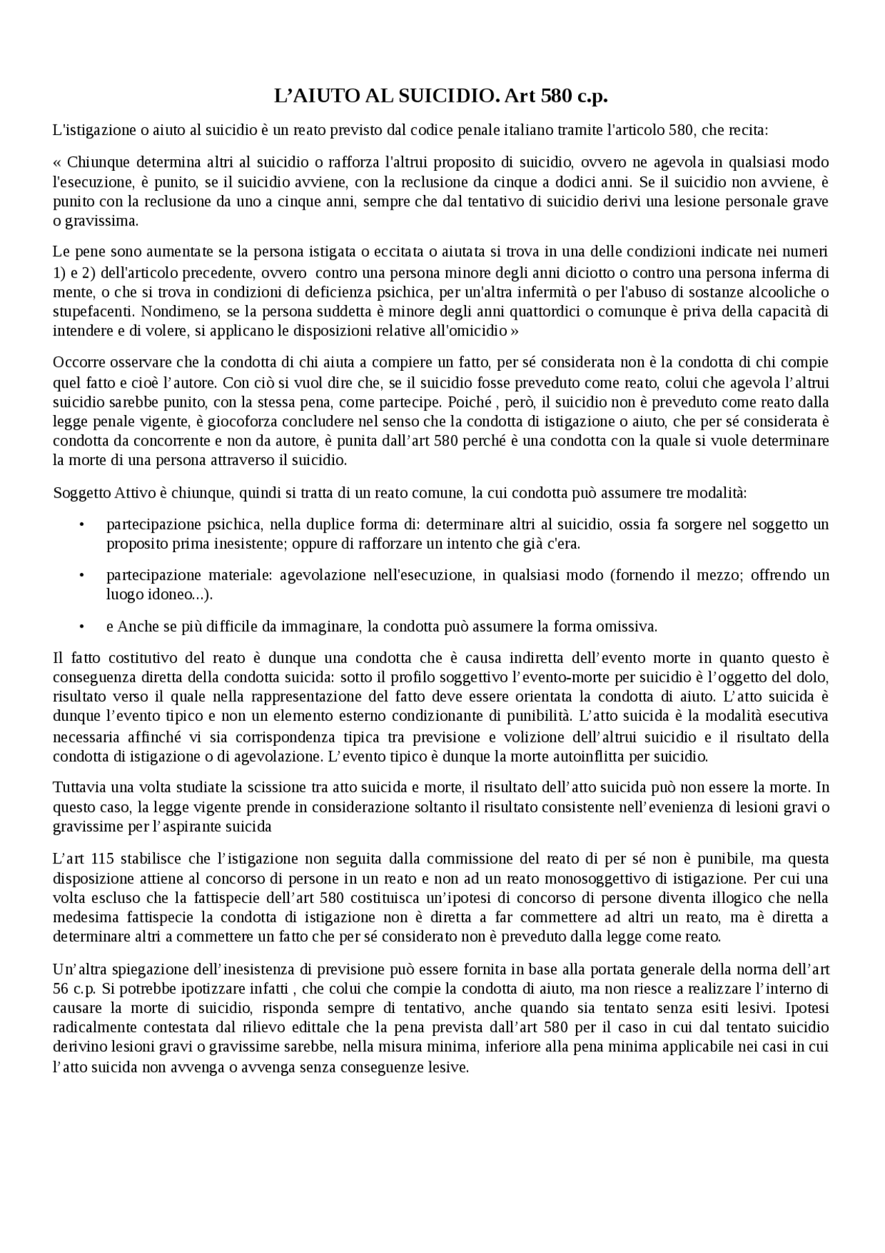 Istigazione O Aiuto Al Suicidio Docsity