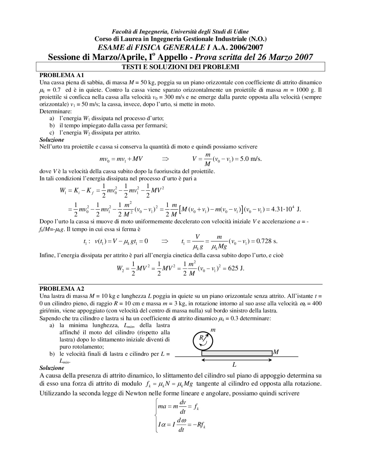 Esame Di Fisica Generale I Docsity