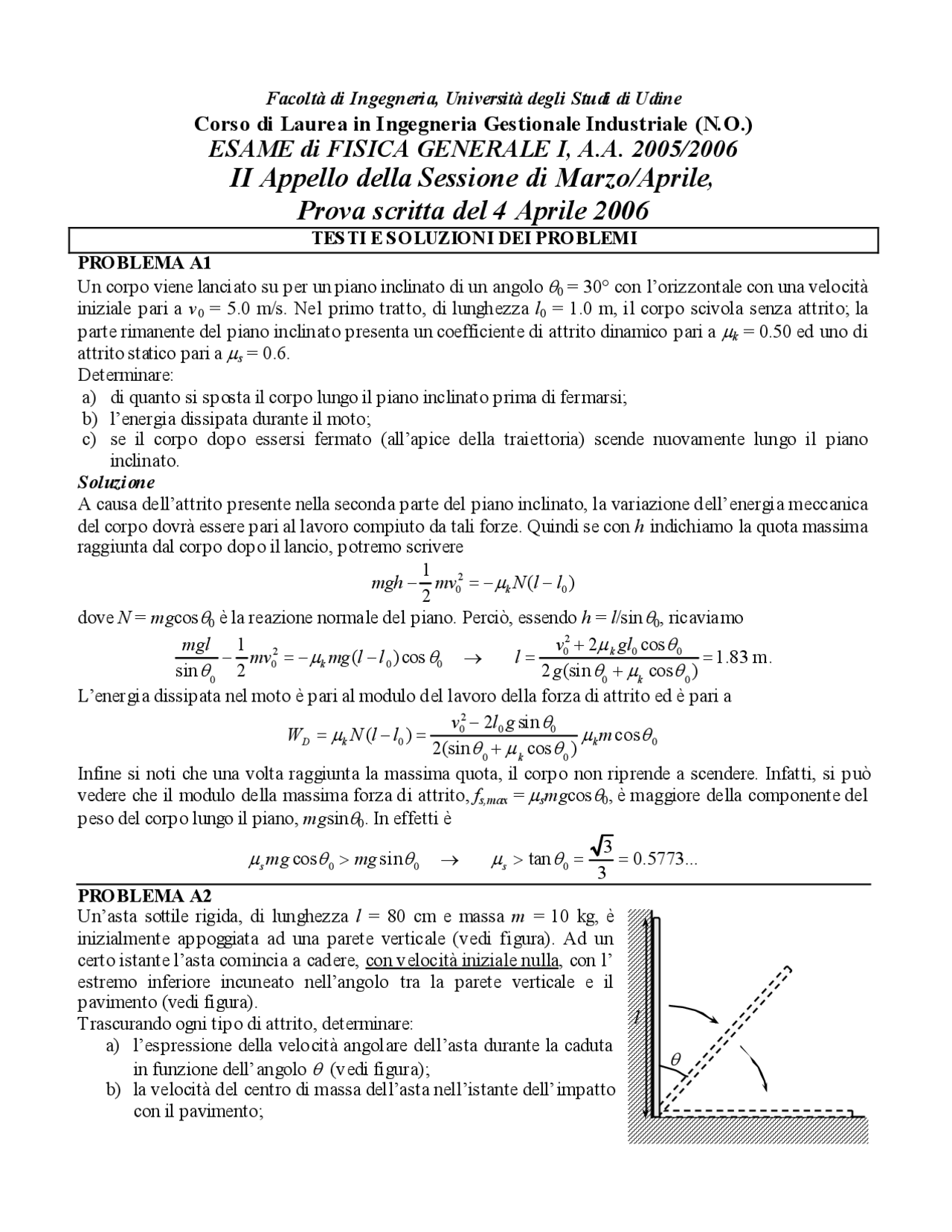 Esame Di Fisica Generale I Docsity