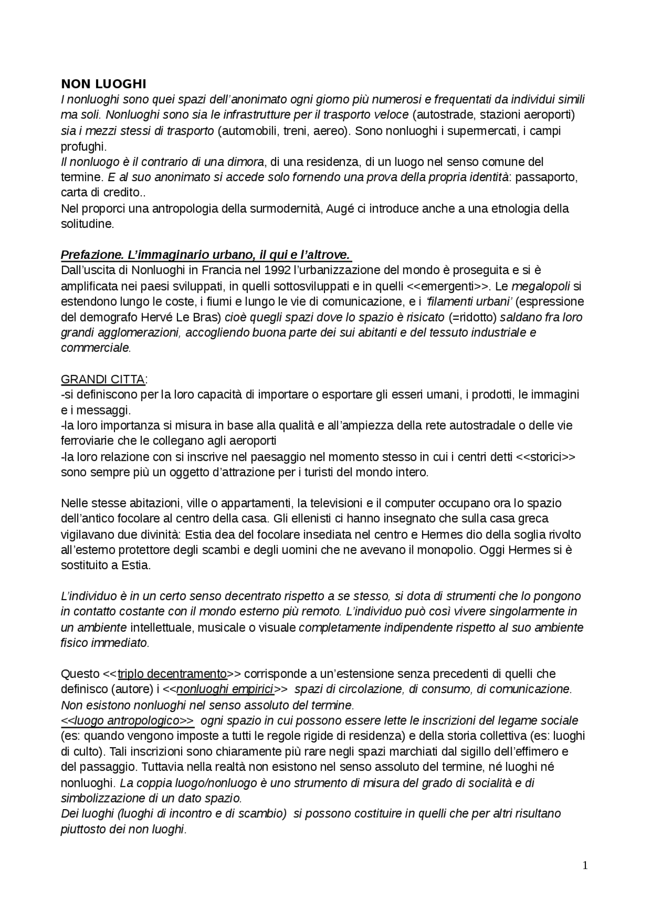 Riassunto Libro Non Luoghi Di Auge Docsity