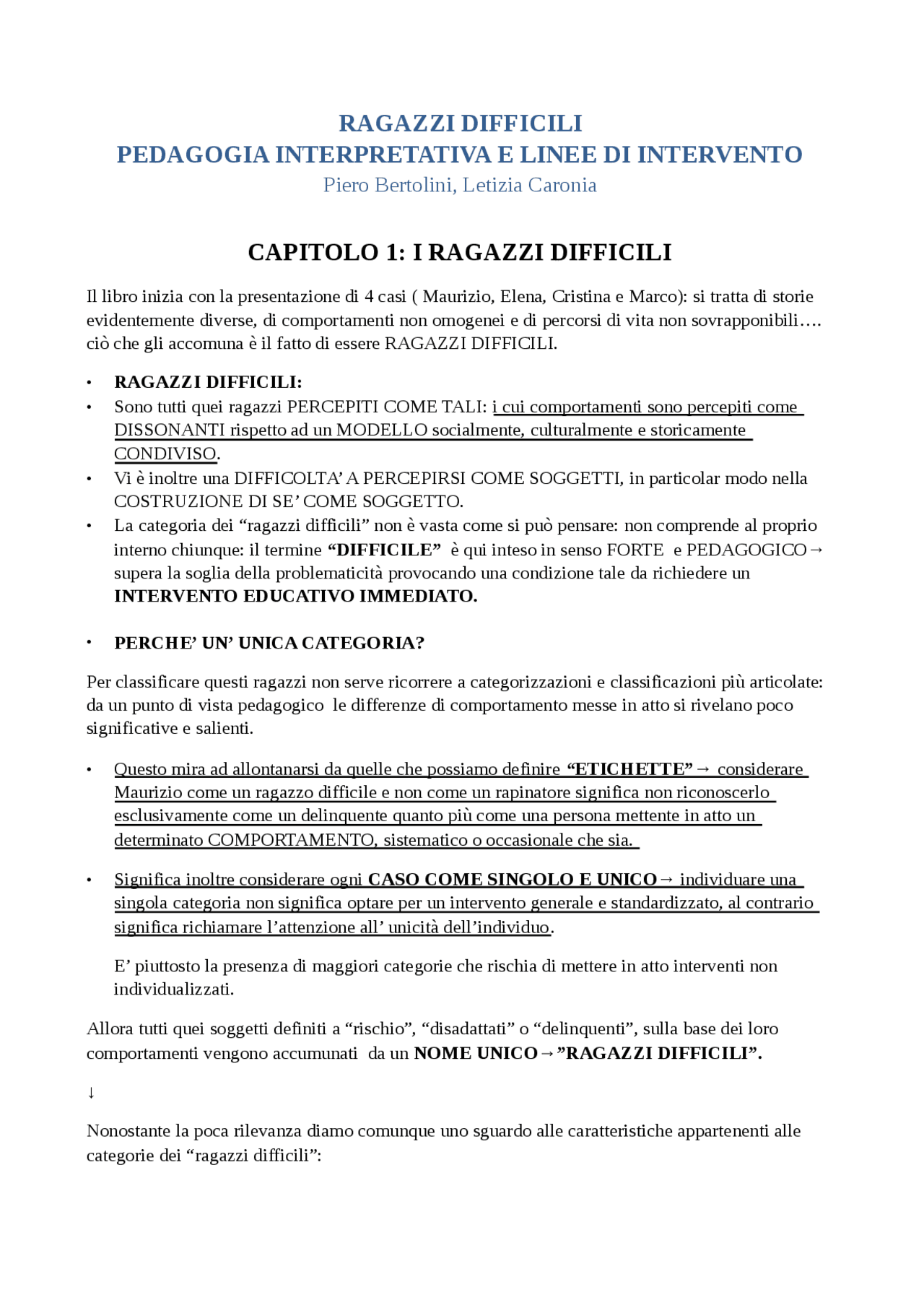 Ragazzi Difficili Bertolini E Caronia Docsity
