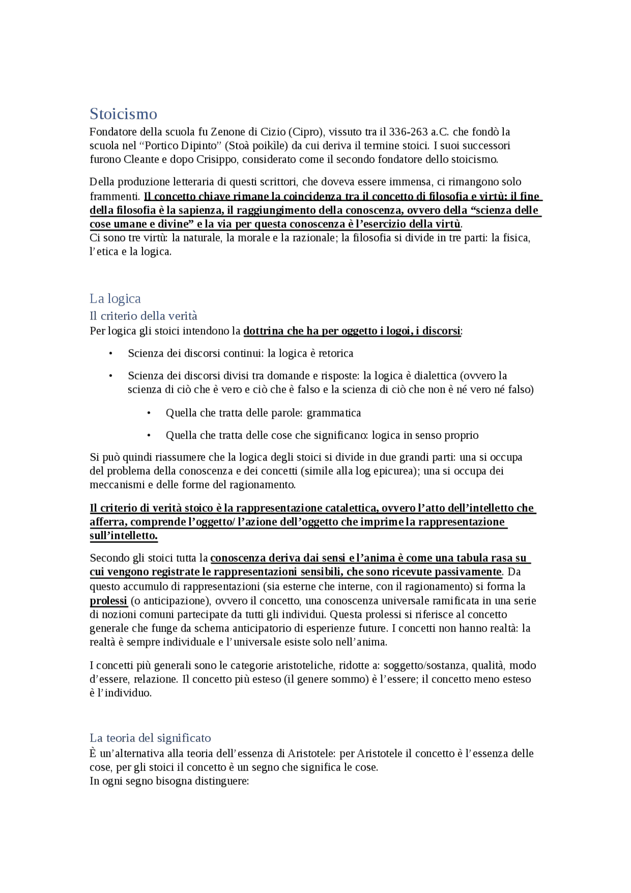 Riassunto Sullo Stoicismo Docsity