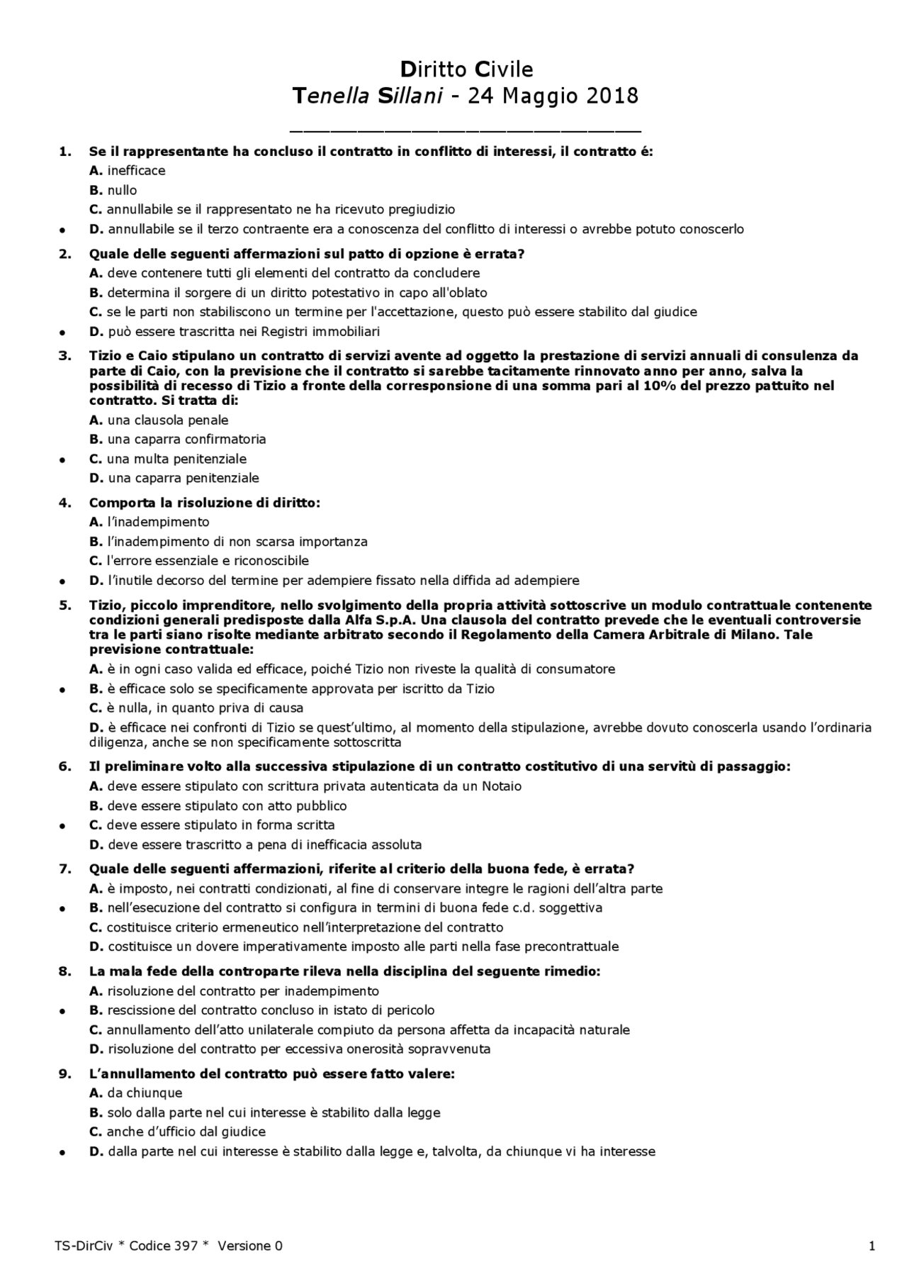 Test Civile Unimi Tenella Prove Desame Di Diritto Civile Docsity