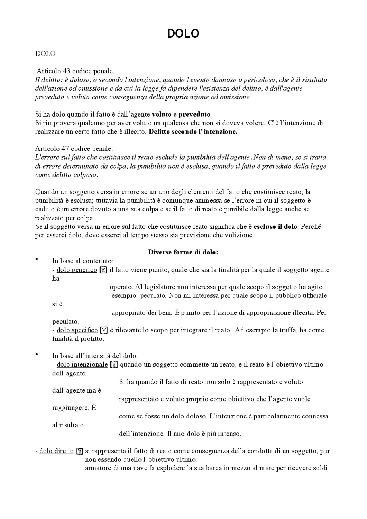 DOLO E COLPA NEL DIRITTO PRIVATO - Docsity