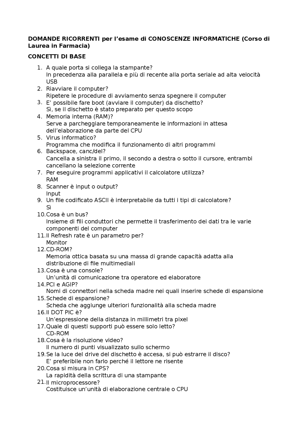 Domande Per Lesame Di Informatica Docsity