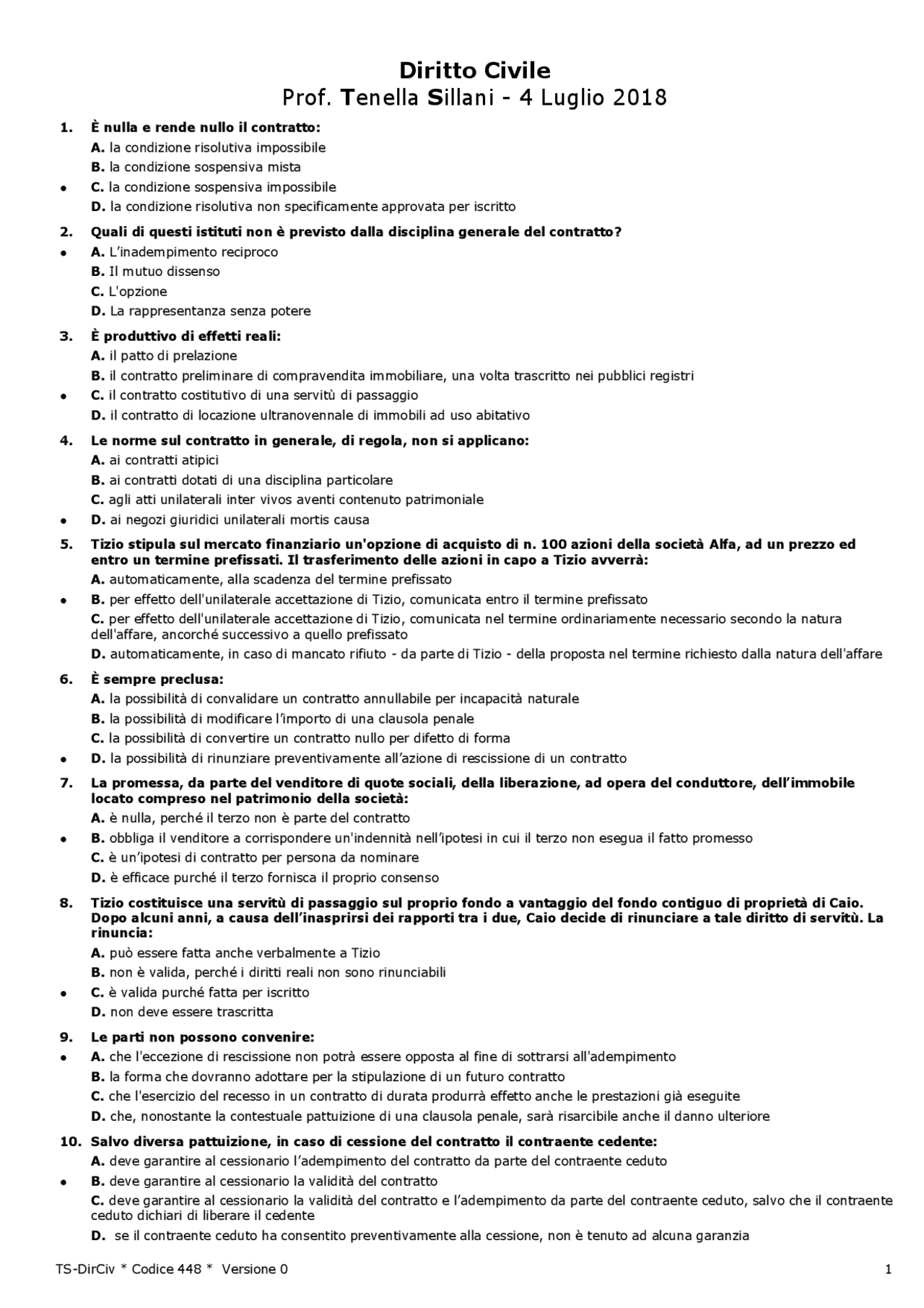 Test Civile Unimi Tenella Sillani Docsity