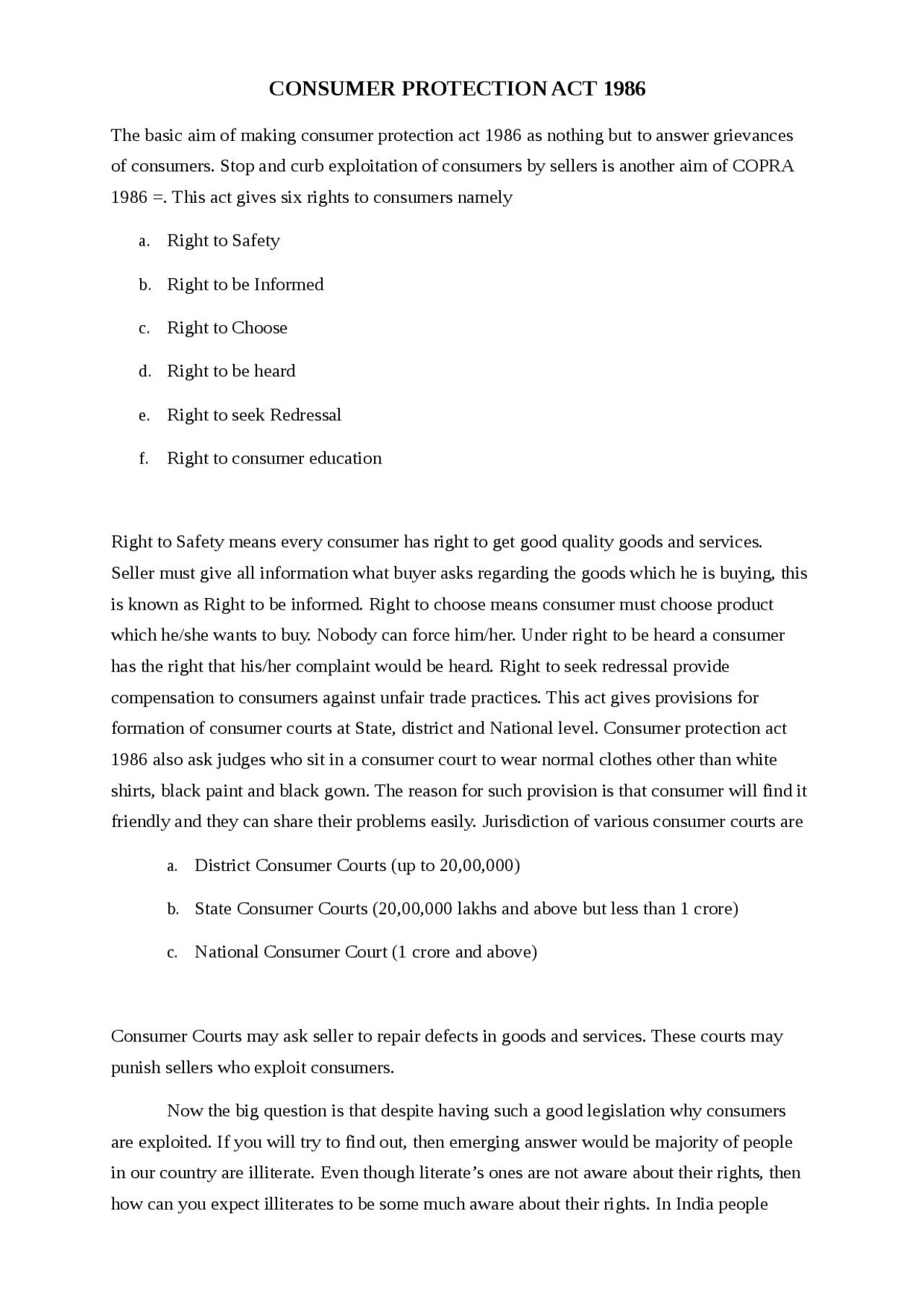 Consumer Protection Act - Docsity