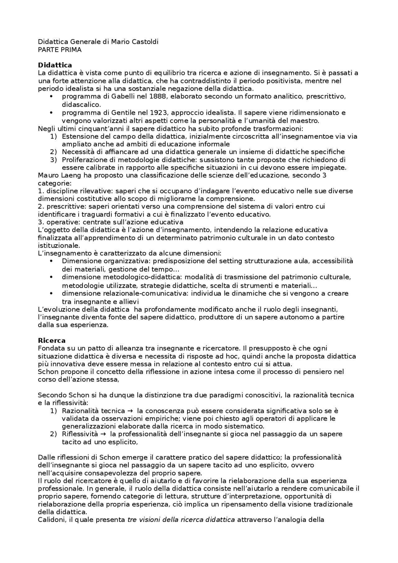 Didattica generale mario castoldi - Docsity